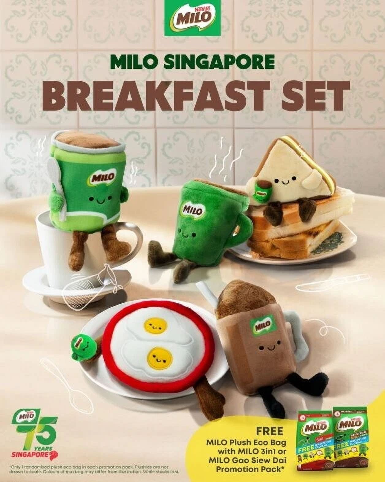 MILO Singapore's Plushies – Limited Edition 7.8" Plush Set Featuring MILO Cup, Milo Peng, Milo ...