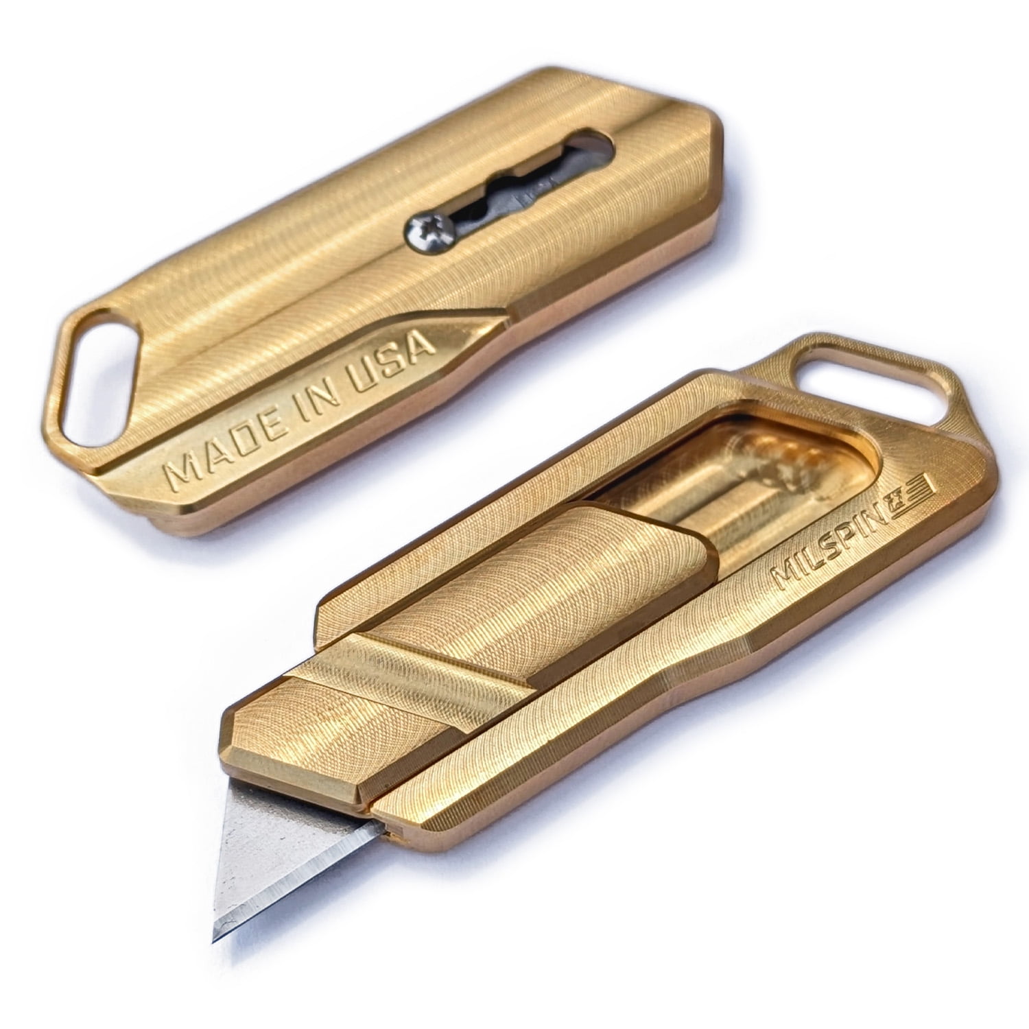 MILSPIN Magnus Brass Utility Knife, Retractable Razor Blade, Includes 5 ...