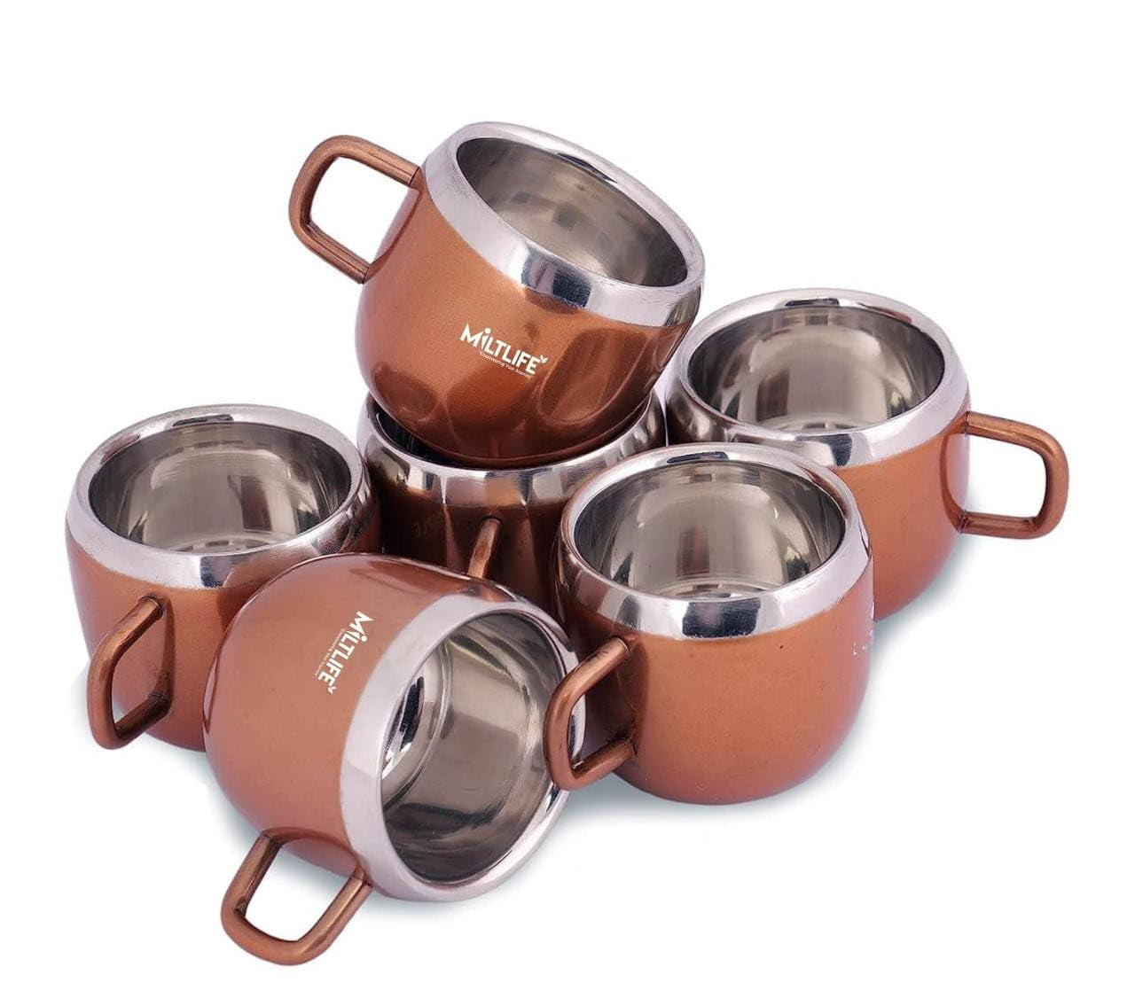 MILTLIFE Stainless Steel Tea Cup Set of 6 100ml Each Cup Double Wall ...