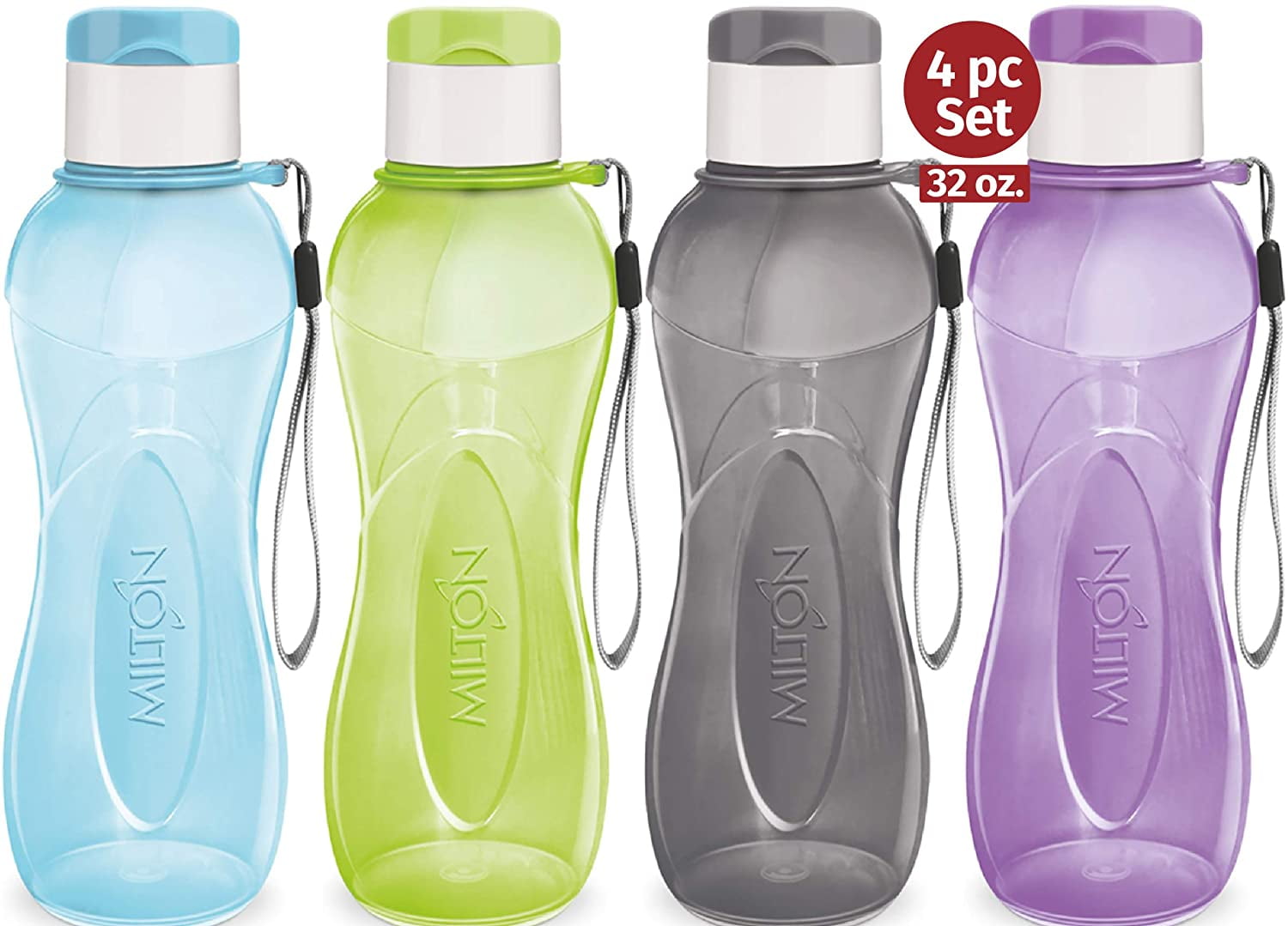 Milton 4-Pc Refillable Large Drinking Water Bottles, Reusable 32 Oz ...