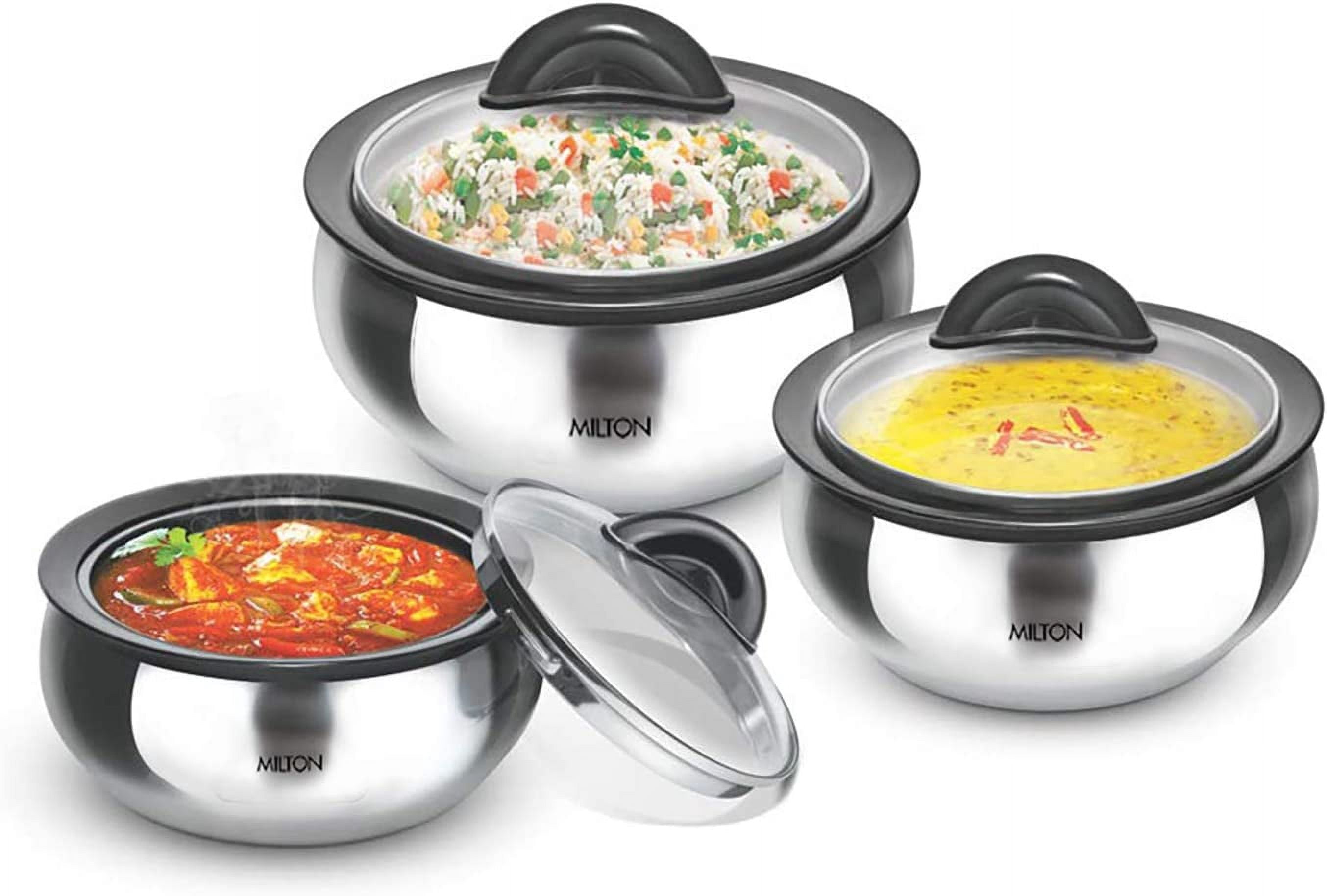 MILTON Clarion Jr. Inner Steel Casserole With Glass Lid, 570 ml, 1220 ...