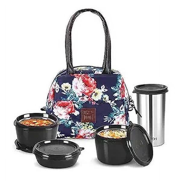 MILTON Floret Tiffin (3 Microwave Safe Inner Steel Containers, 180/320 ...
