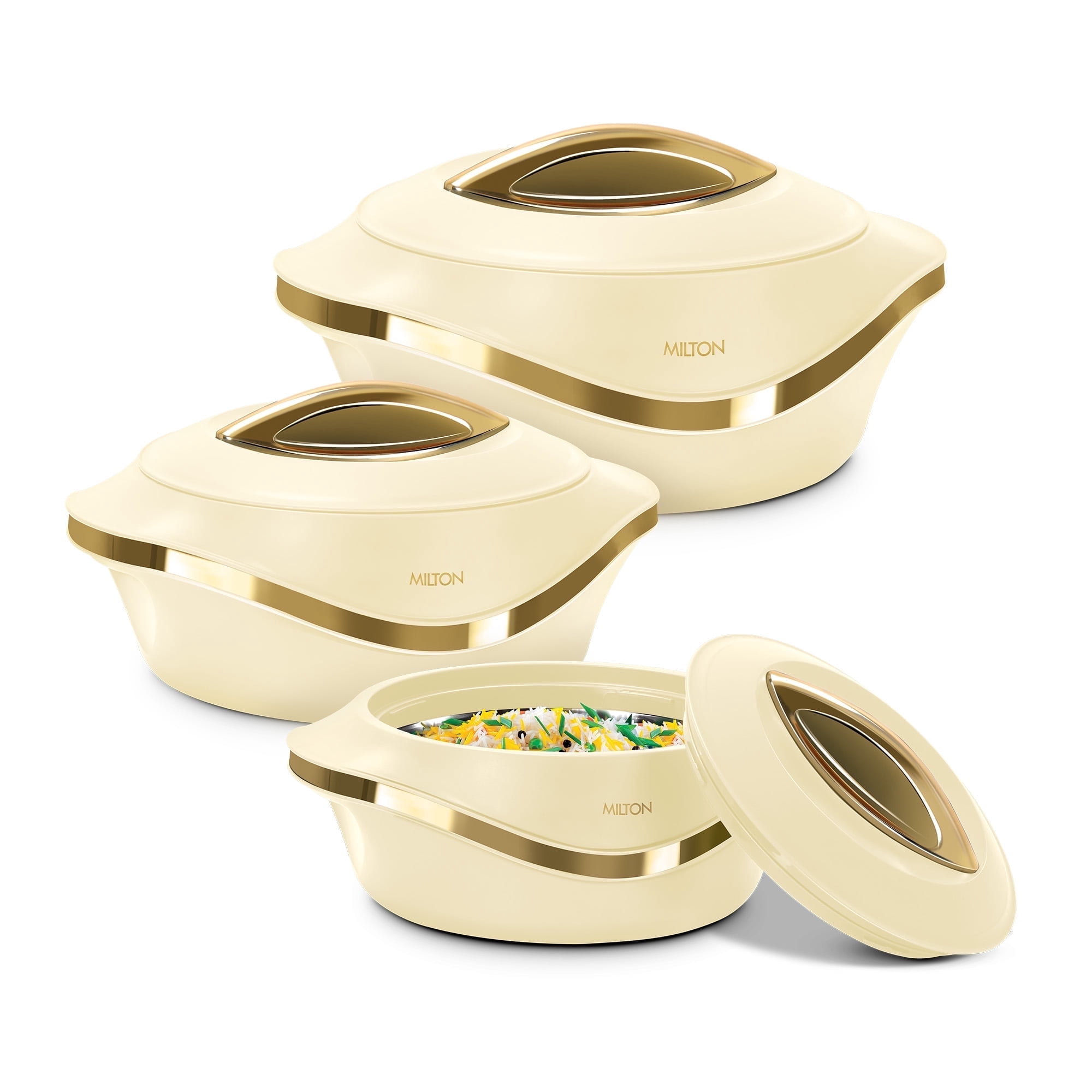 MILTON Insulated Casserole Dish 3-Pc Set – 2.1/1.5/1 qt, Beige Gold ...