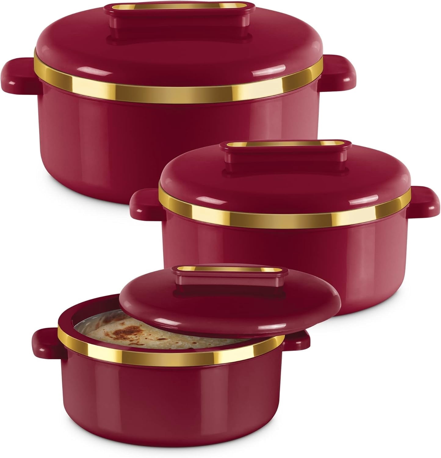 MILTON 3-Piece Insulated Hot & Cold Casserole Set 2.1/1.5/1 qt, Maroon ...