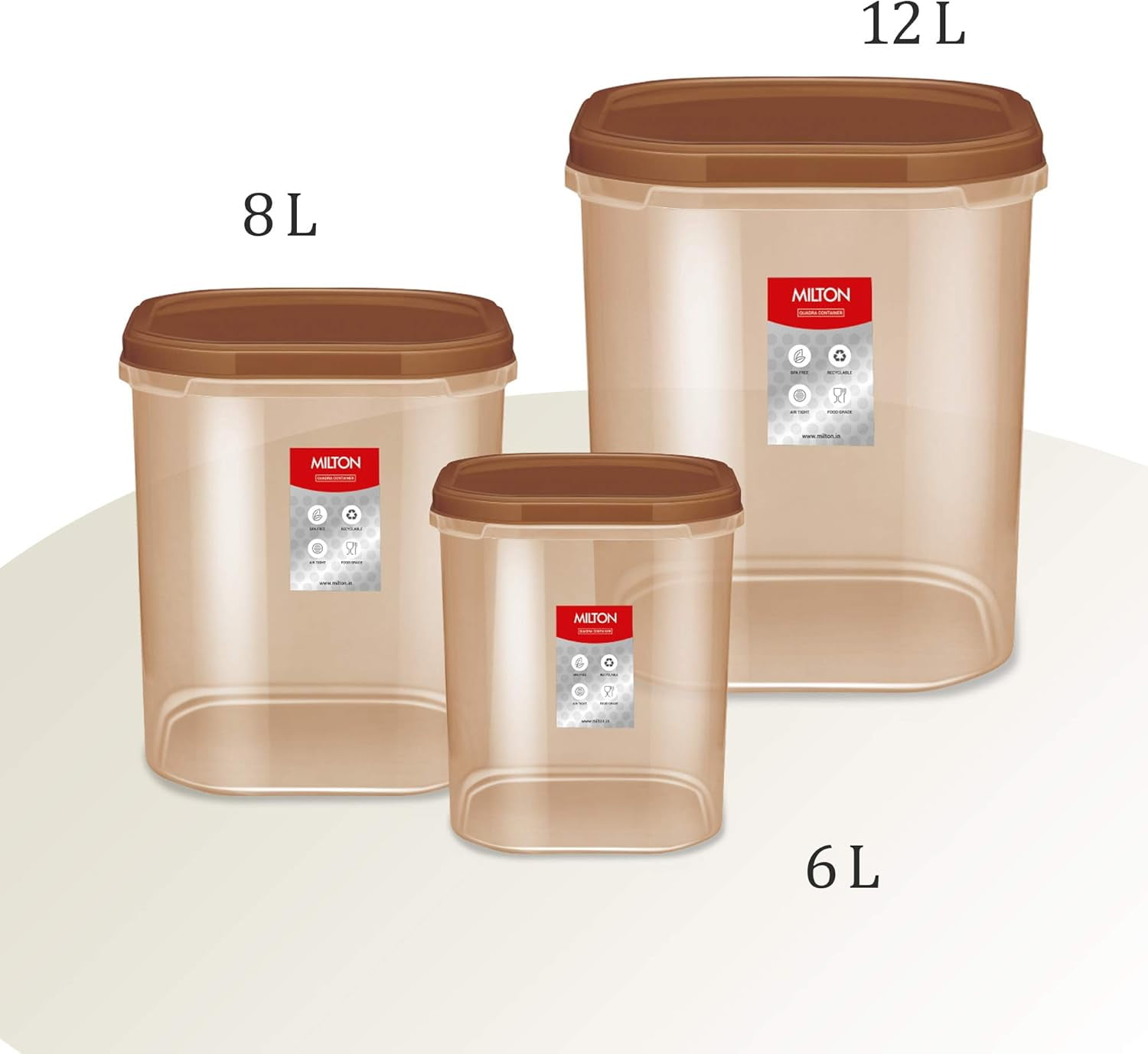 MILTON Plastic Quadra Storage Container, Set Of 3, (6000 Ml, 8000 Ml, 12000 Ml), Brown | Air ...