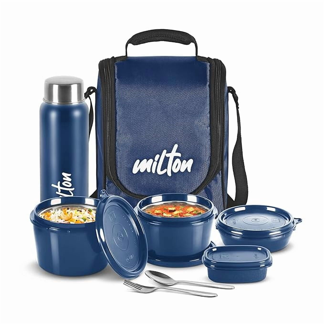 MILTON Pro Lunch Box with Steel Cutlery, 3 Microwave Safe Inner Steel ...