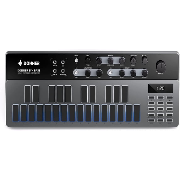 MIMIDI Analog Bass Synthesizer and Sequencer, Donner Essential B1 with ...