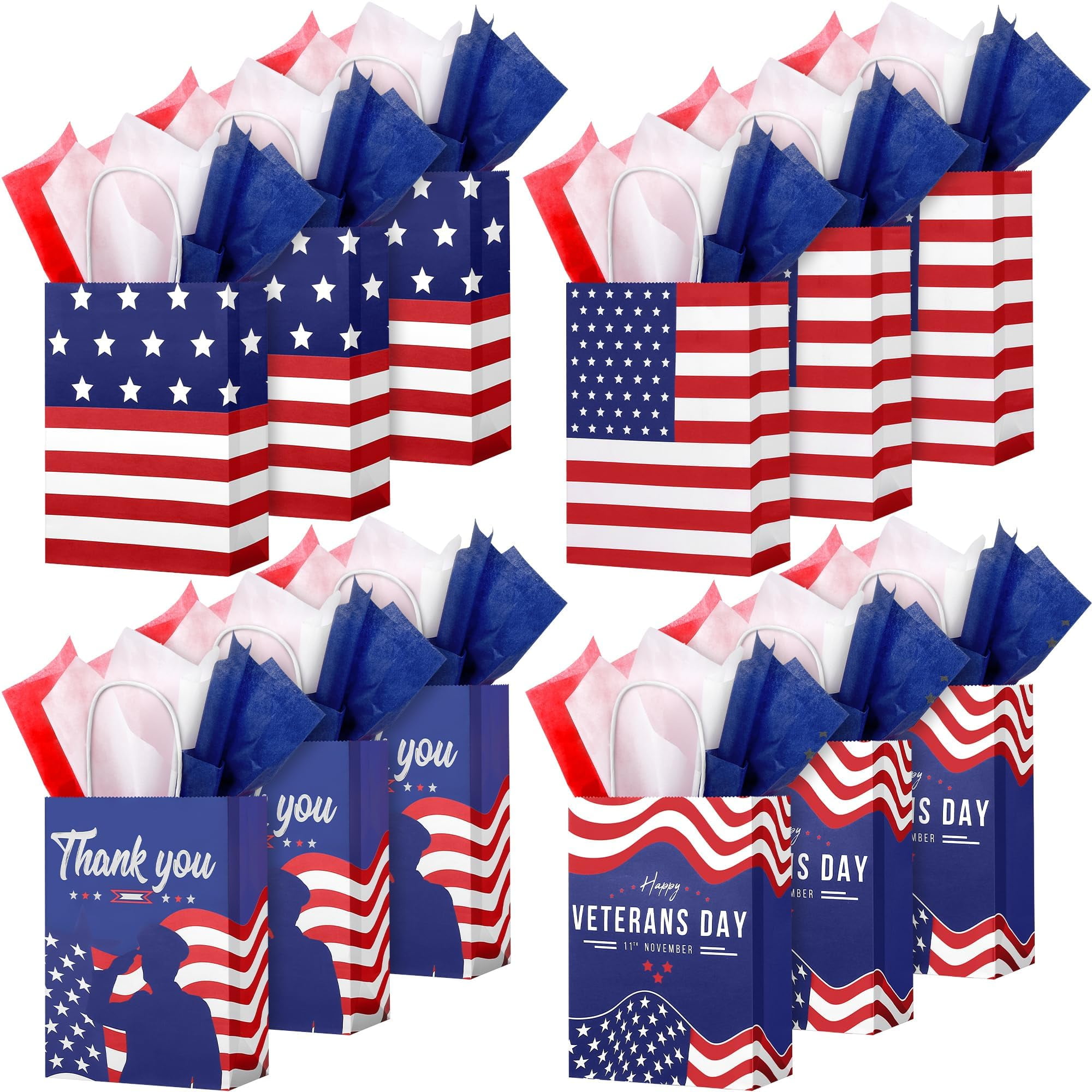 MIMIND 12 Pieces Veterans MMF7 Day Gift Bags with Patriotic Gift Bags ...