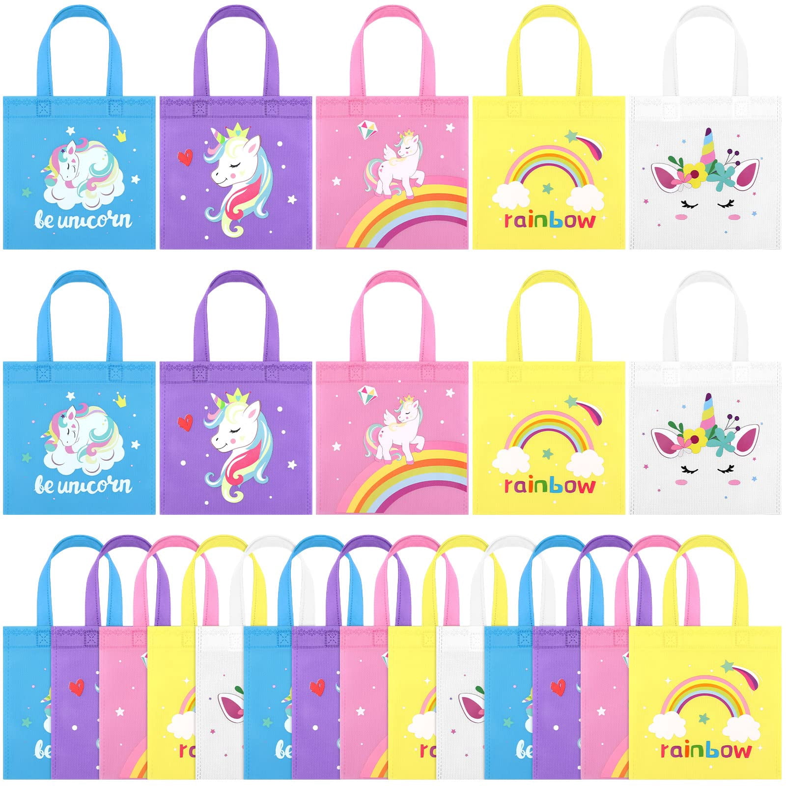 MIMIND 24 Pieces Rainbow Gift Bags Non-Woven Party Bags Unicorn Goodie ...