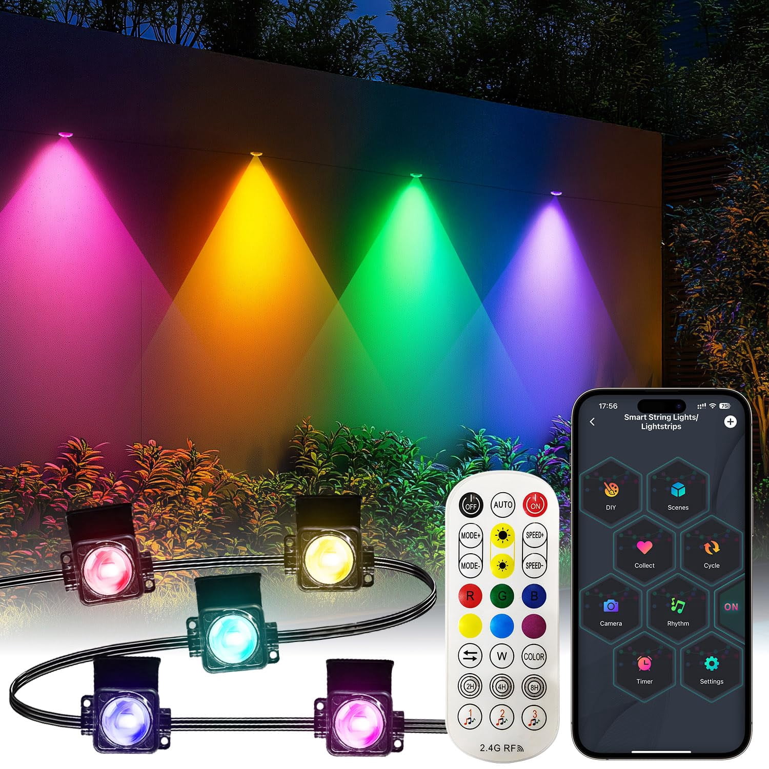 MIMIRGB Outdoor Deck Lights,200ft Smart RGB+IC Outdoor Light with App ...