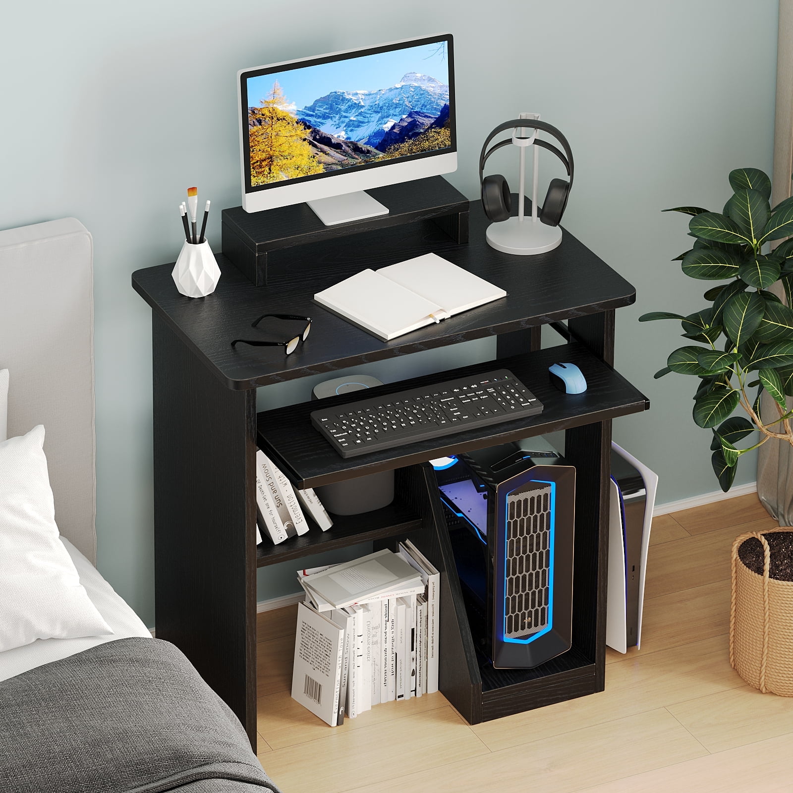 MIN EN WIN 29in Computer Desk with Monitor Stand and Keyboard Tray for ...