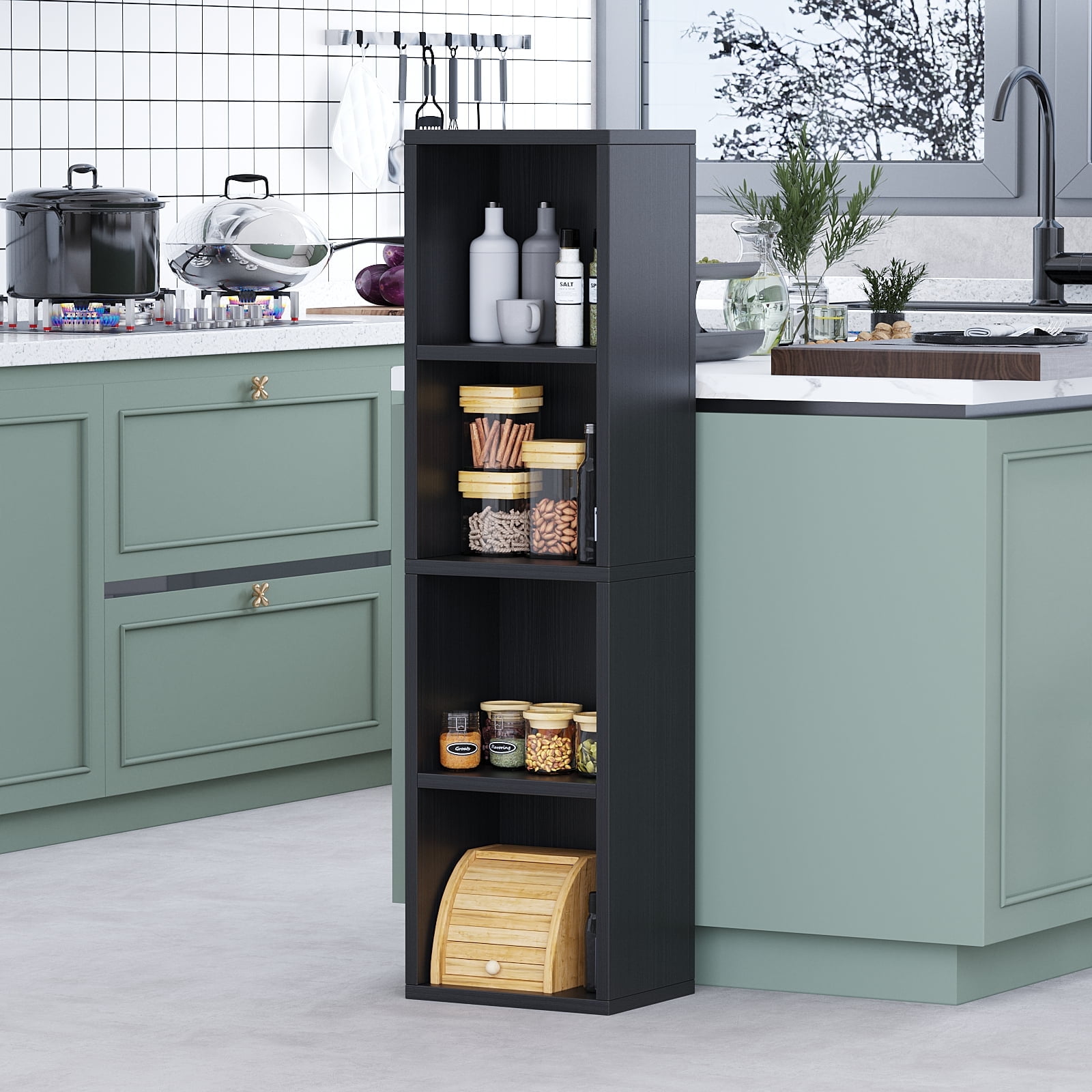 MIN EN WIN Tall Narrow Bookshelf with 4 Shelves, Dark Gray Display ...
