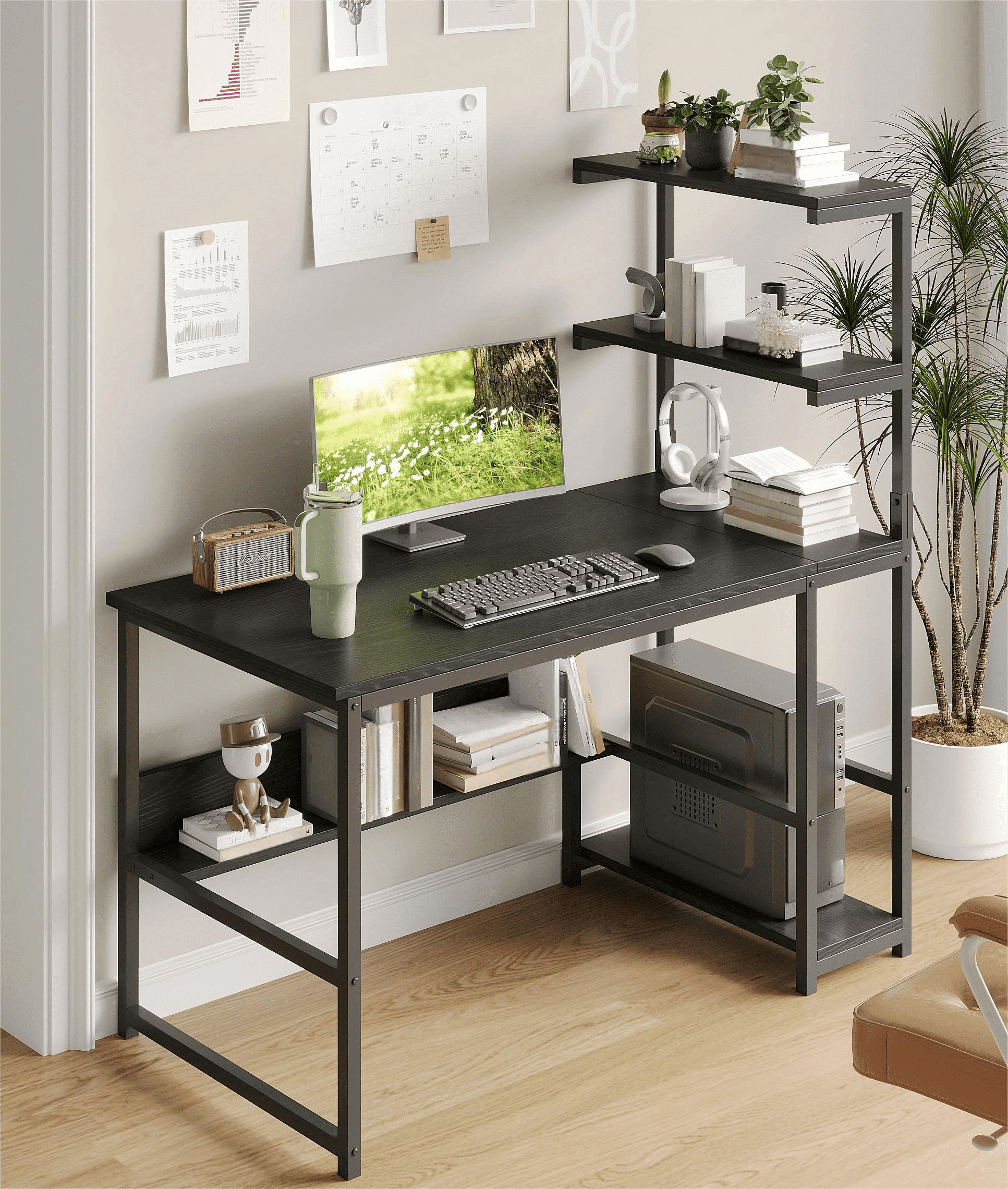 MIN EN WIN 43.3 Inch Computer Desk with Shelves, Industrial Style ...