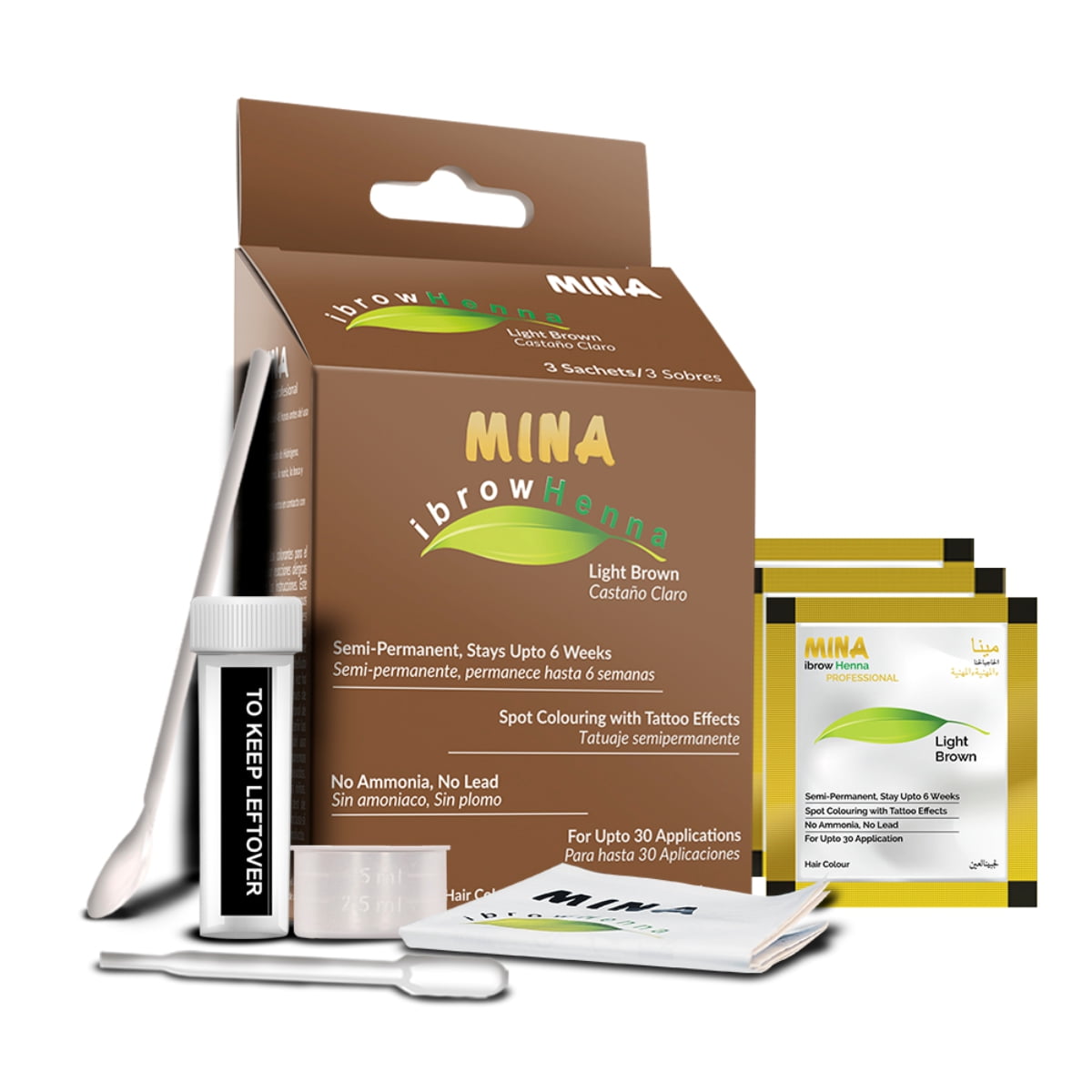 Mina Ibrow Henna Light Brown Regular Pack & Tinting Kit For Eyebrow Dye ...