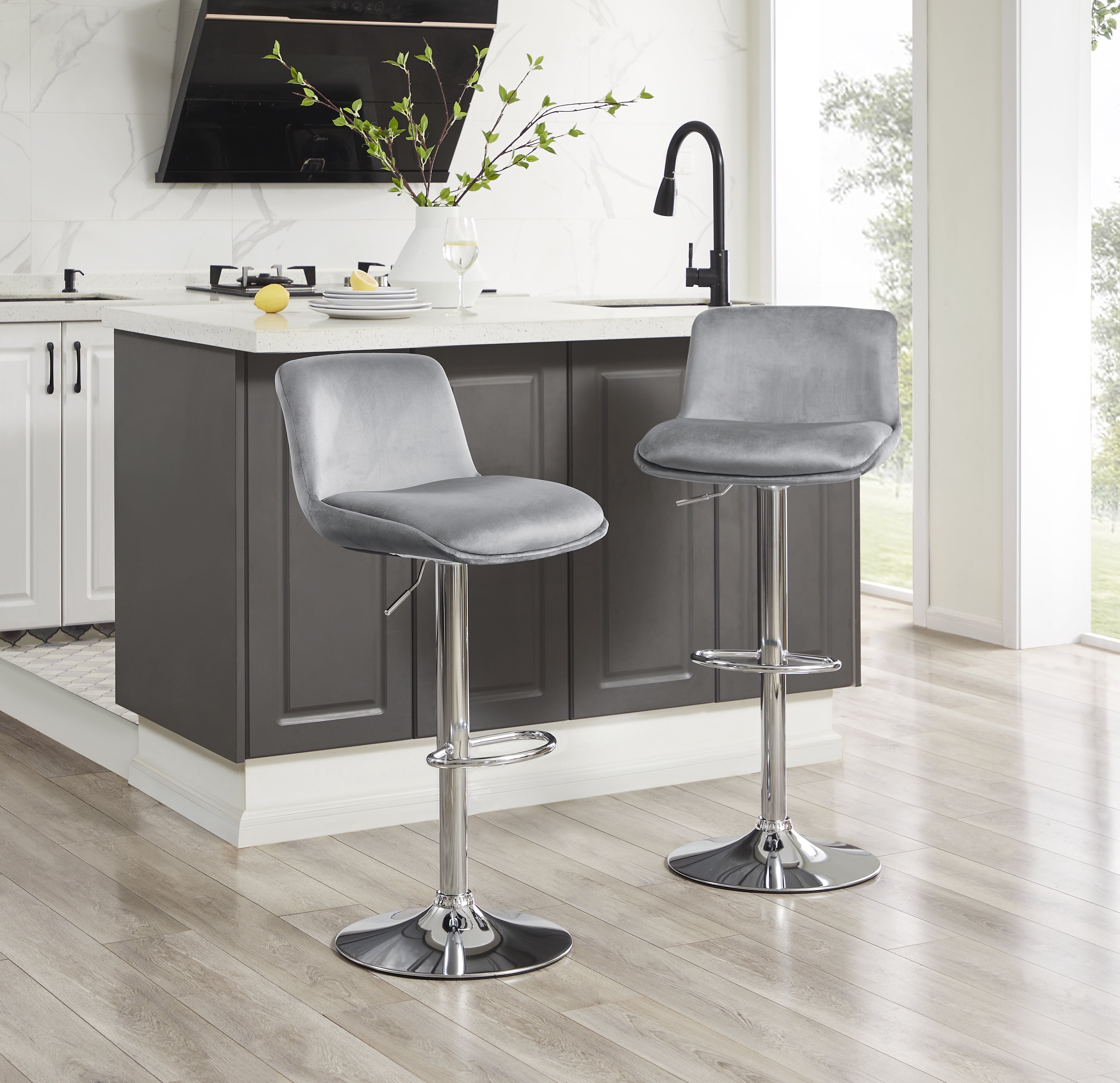 MINCETA Bar Stools,18.9" Seat Width Modern Upholstered Swivel Stool ...