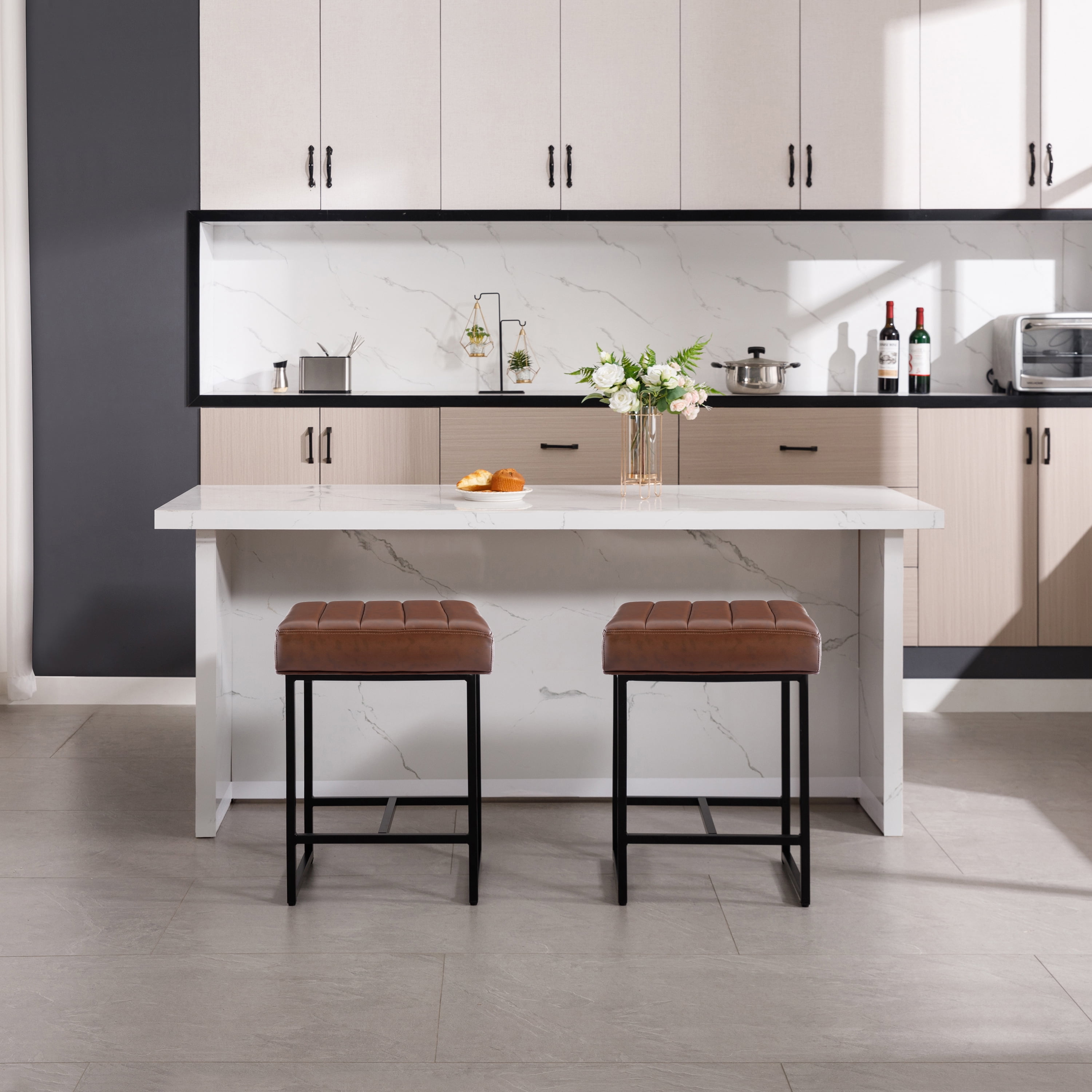 MINCETA Counter Stools,Modern Upholstered Metal Counter Height Stools ...
