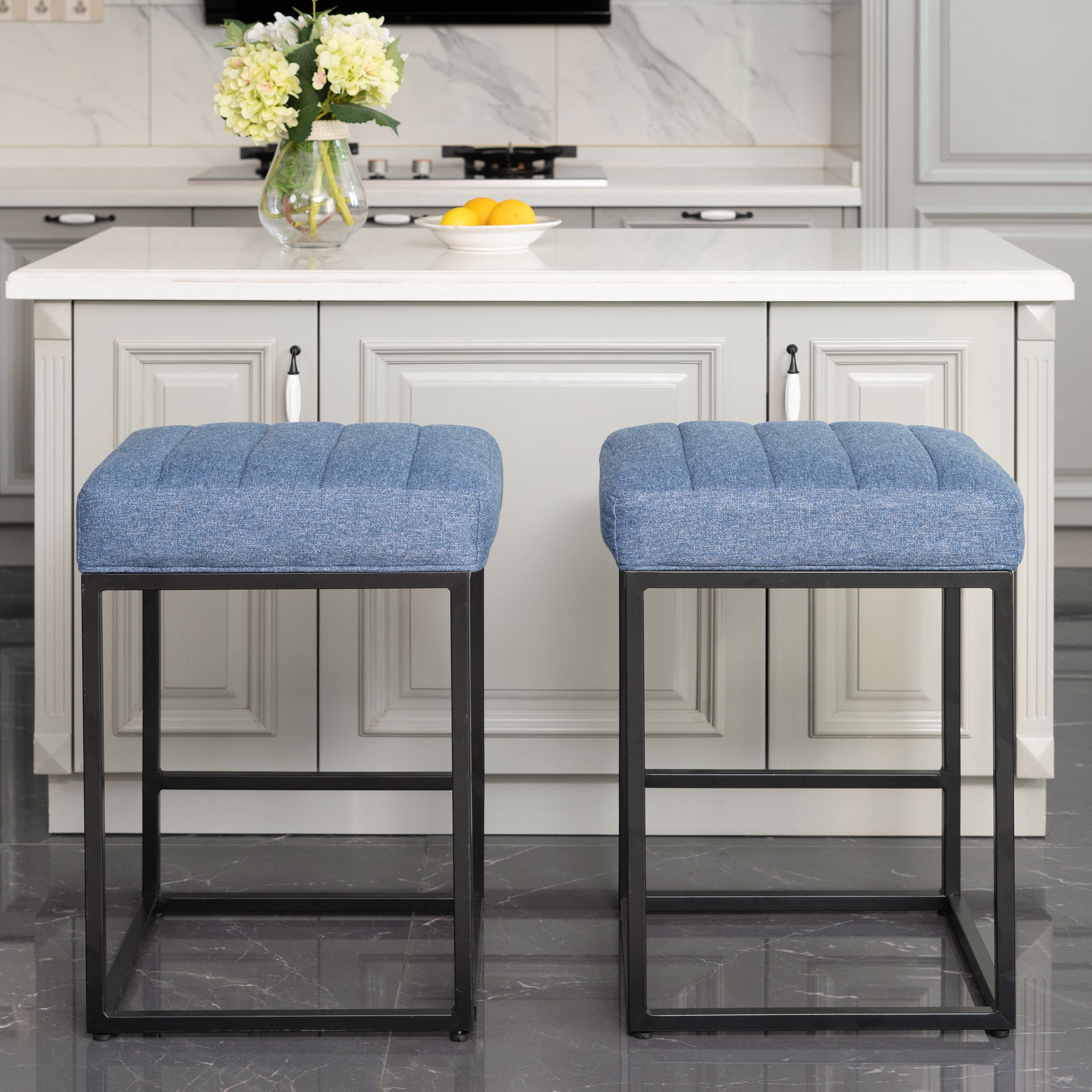 MINCETA Bar Stools,Modern Upholstered Metal Counter Height Stools with ...