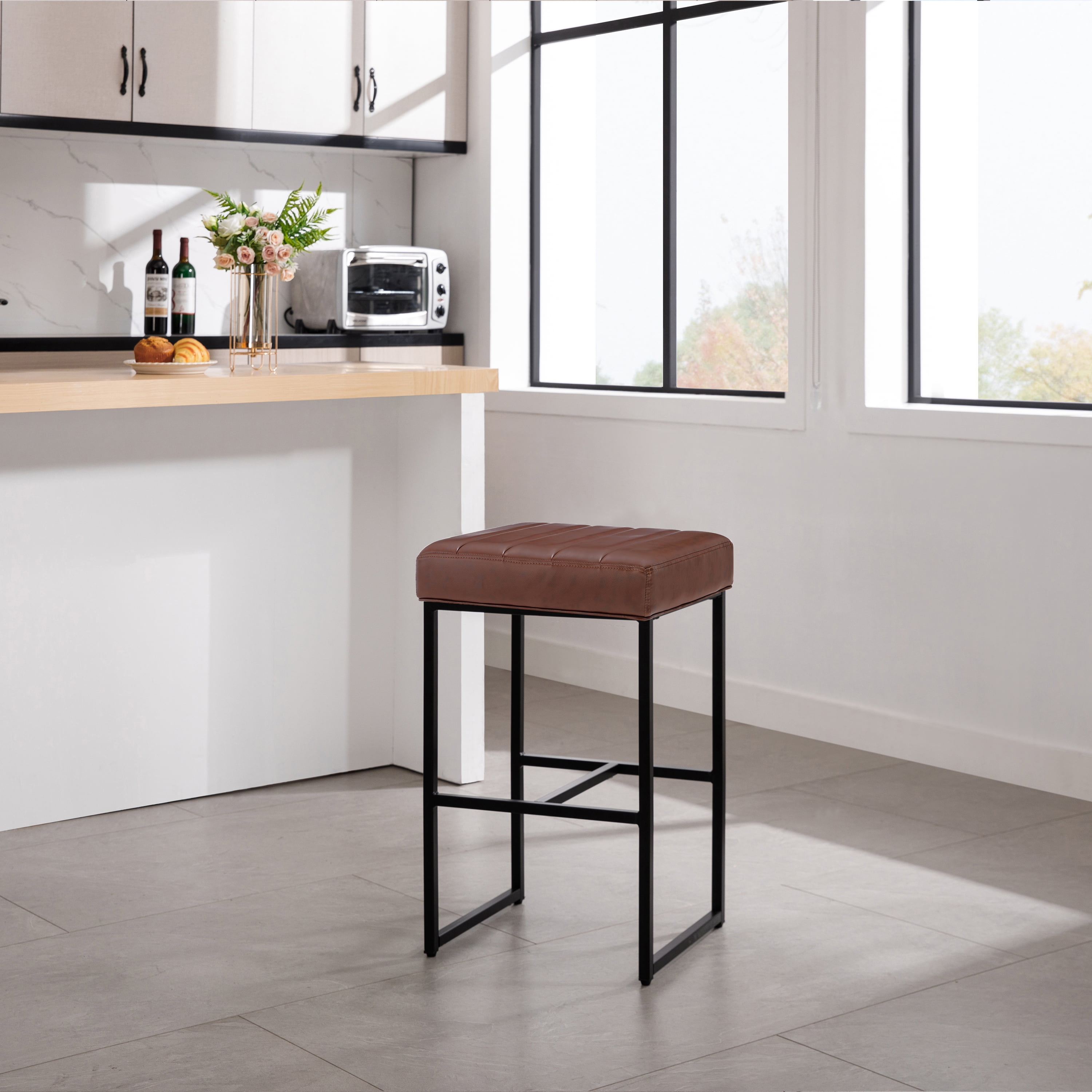 MINCETA Bar Stools,Modern Upholstered Metal Counter Height Stools with ...