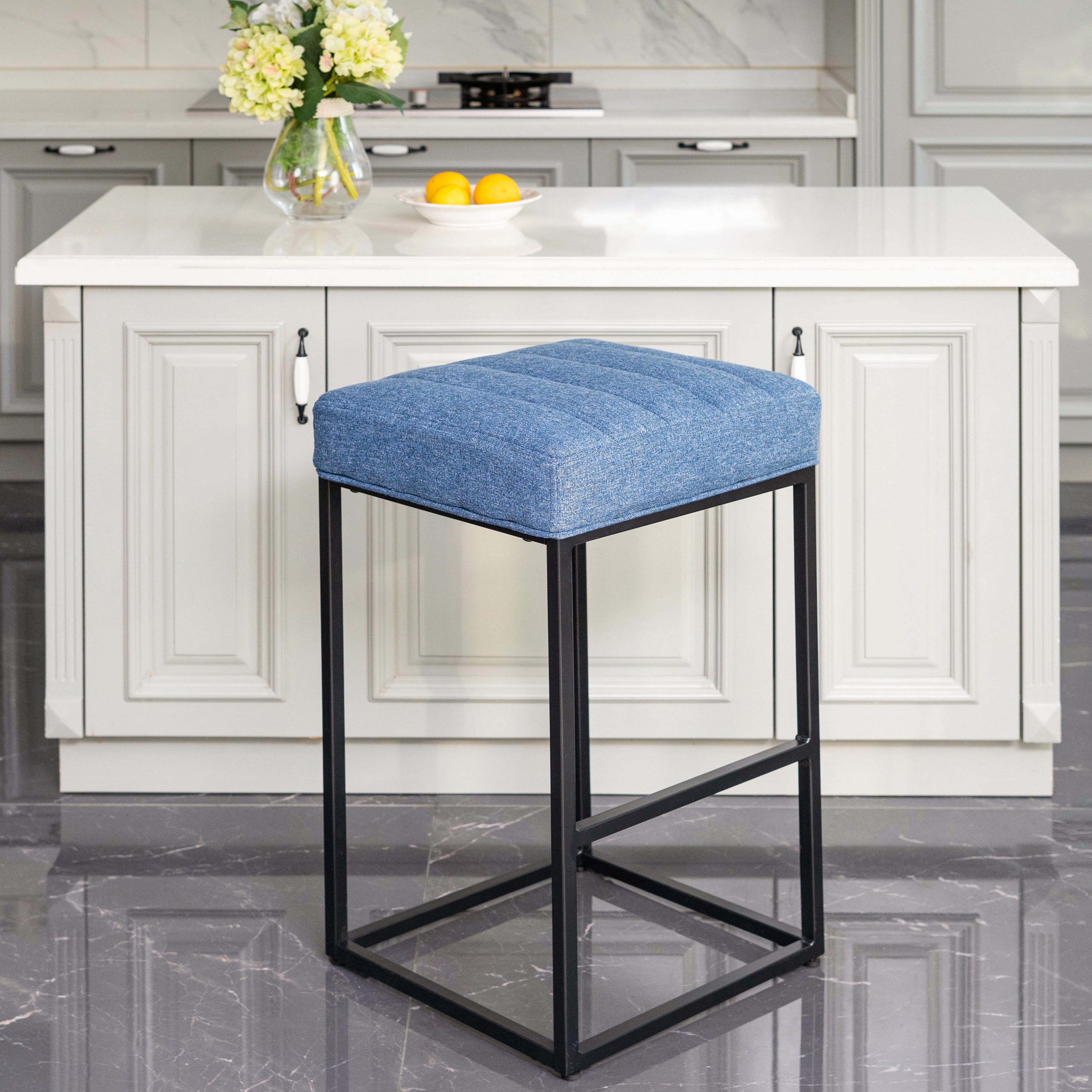 MINCETA Bar Stools,Modern Upholstered Metal Counter Height Stools with ...