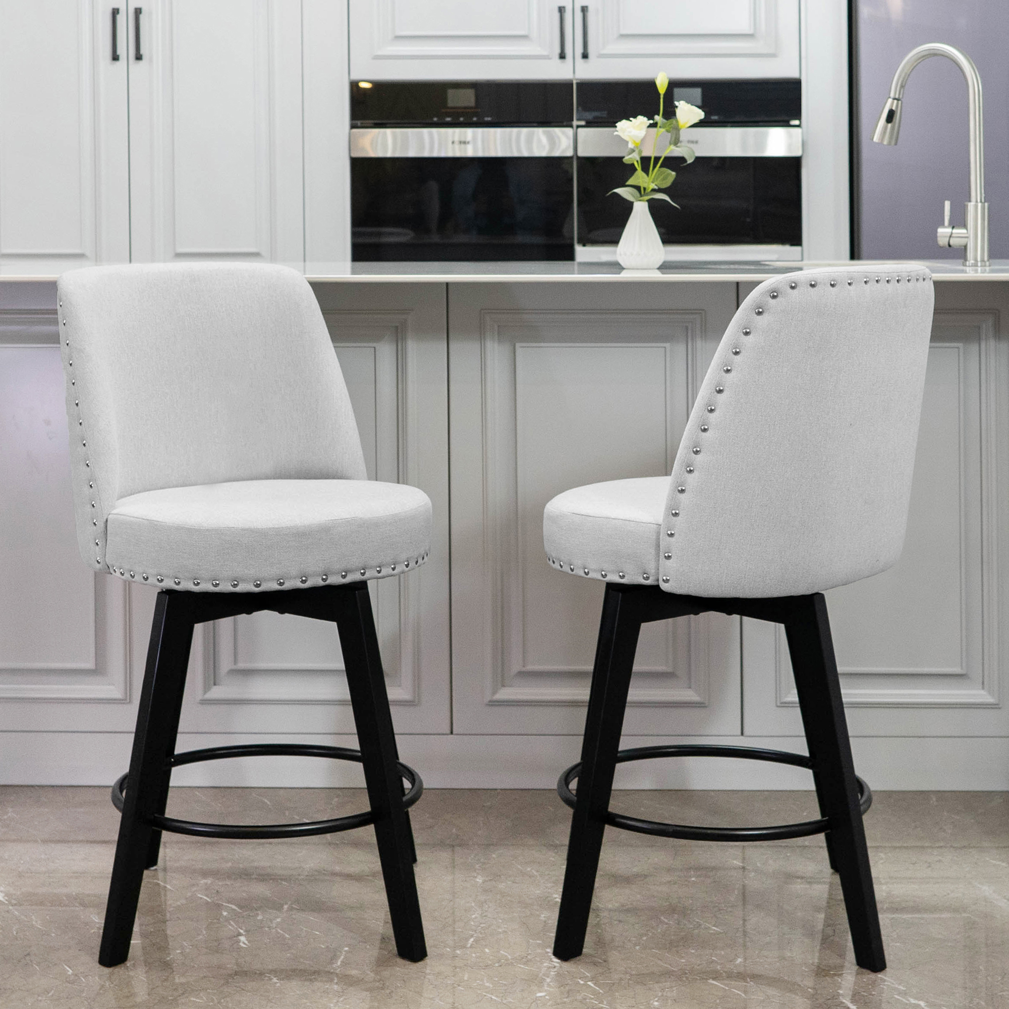 MINCETA Counter Stools,26" 360 Free Swivel High Back Full Back ...