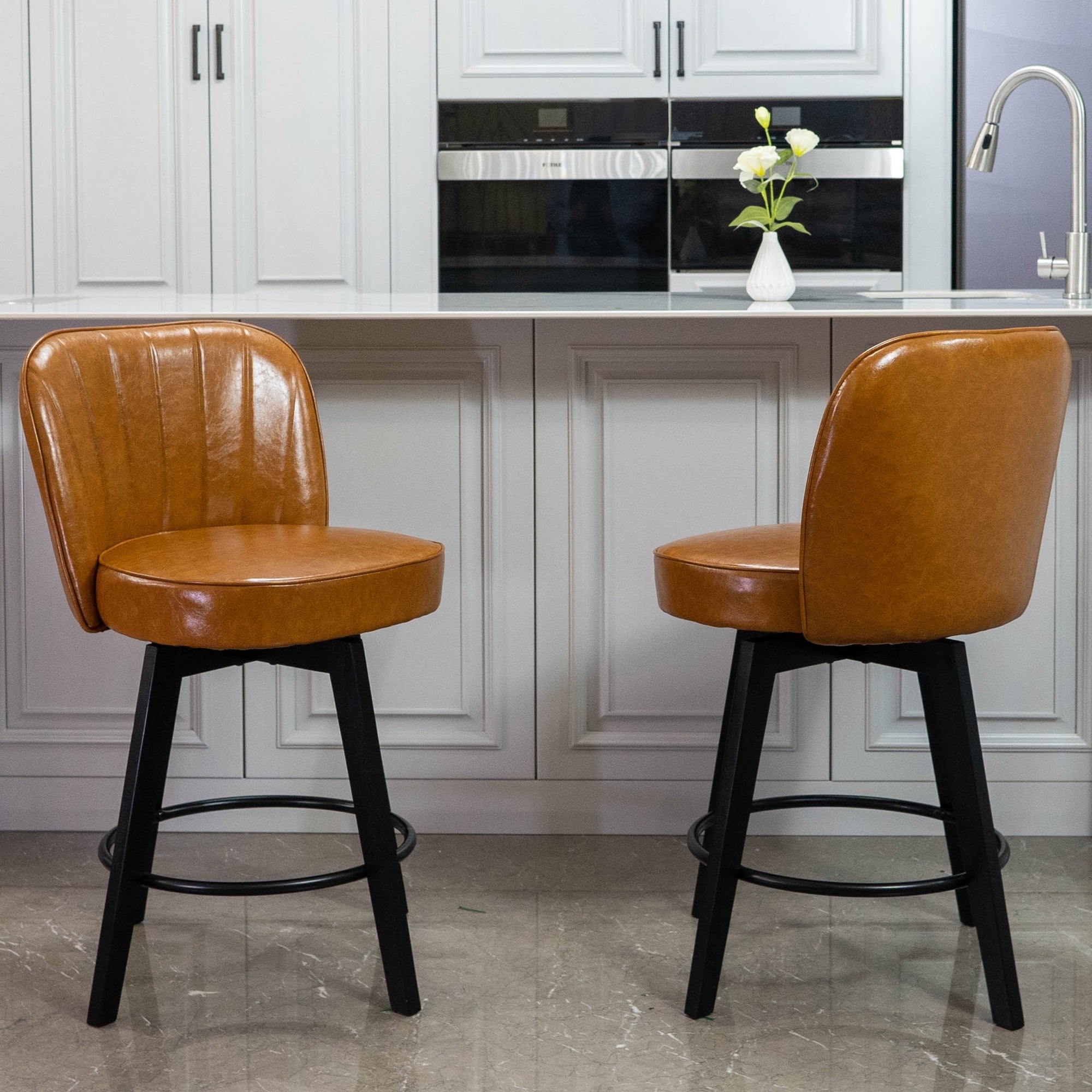 MINCETA Counter Stools,26" 360 Free Swivel Vertical Line Modern ...