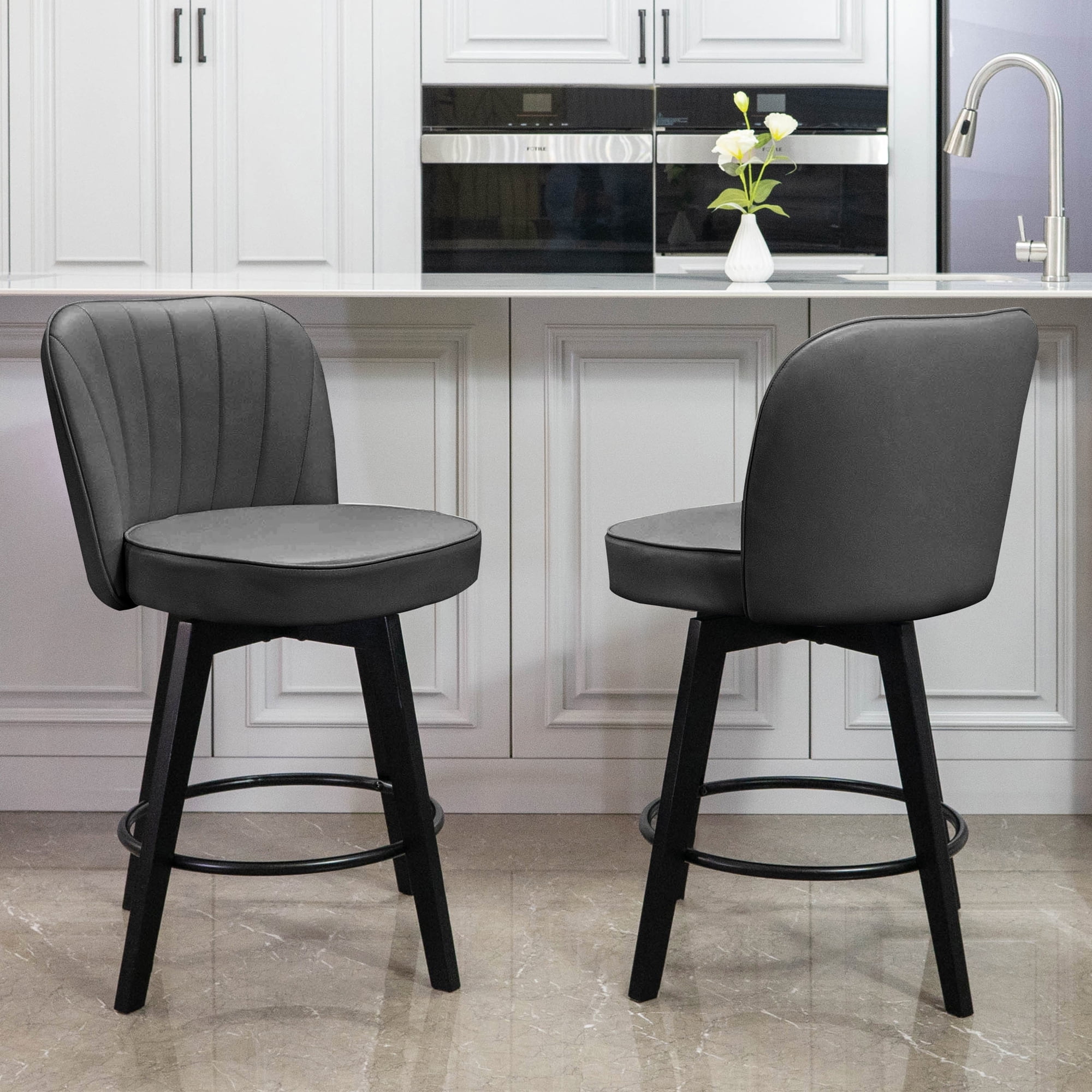 MINCETA Counter Stools,26" 360 Free Swivel Vertical Line Modern ...
