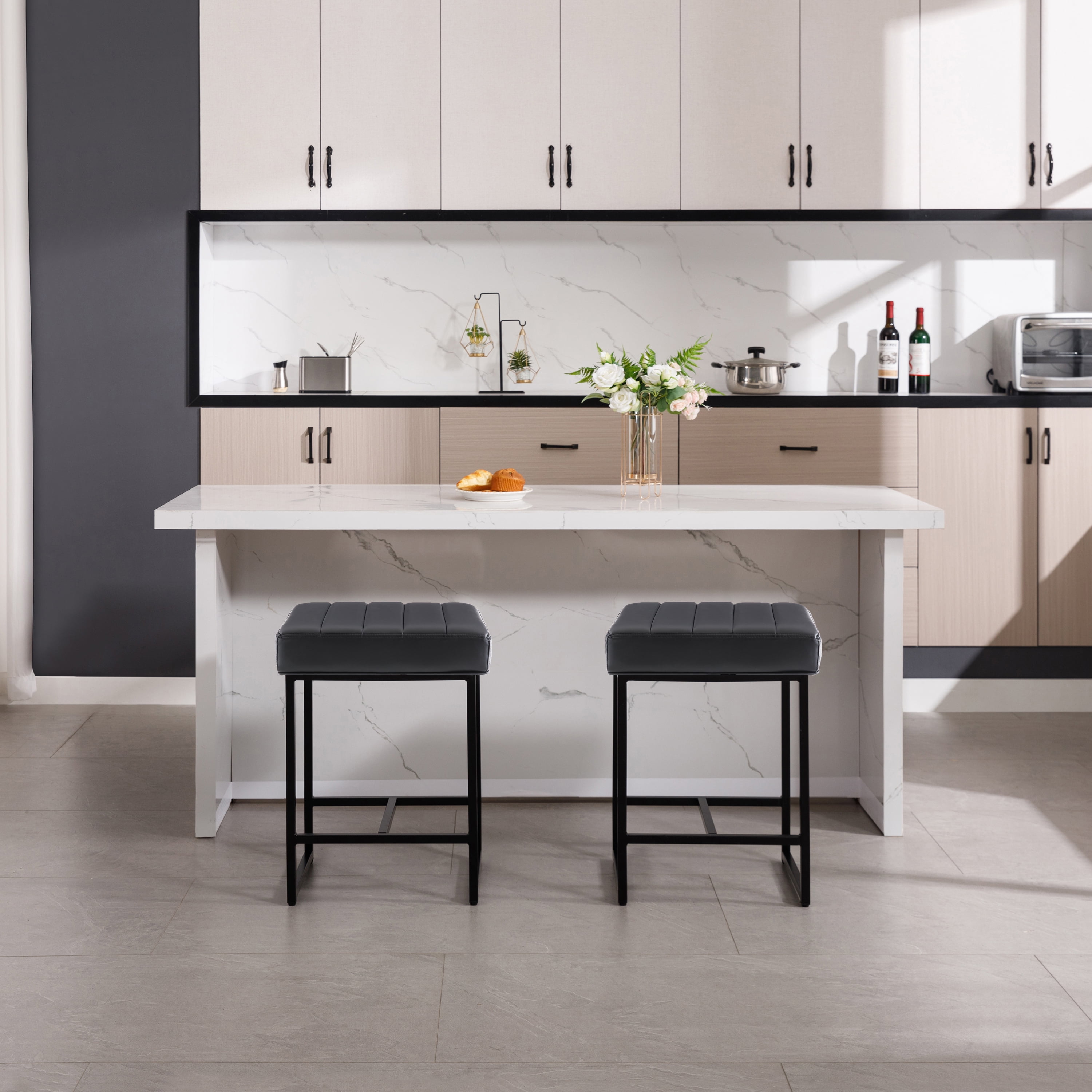 MINCETA Counter Stools,Modern Upholstered Metal Counter Height Stools ...