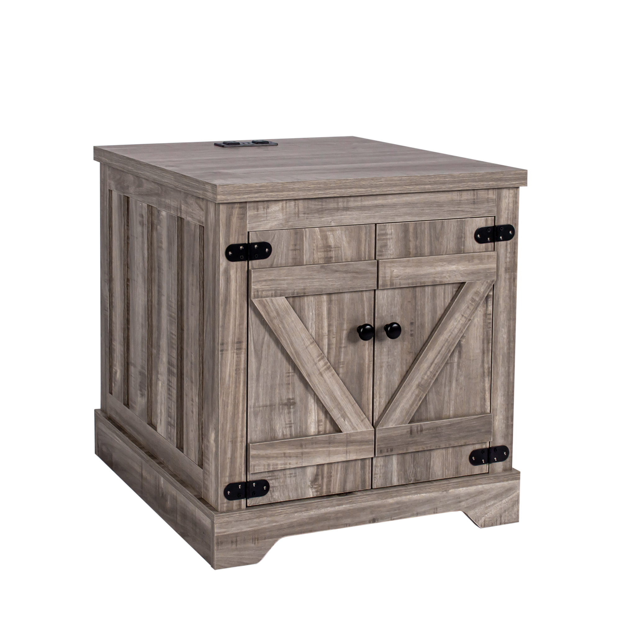 MINCETA End Tables with Charging Station,25" Farmhouse Wooden Sofa Side ...