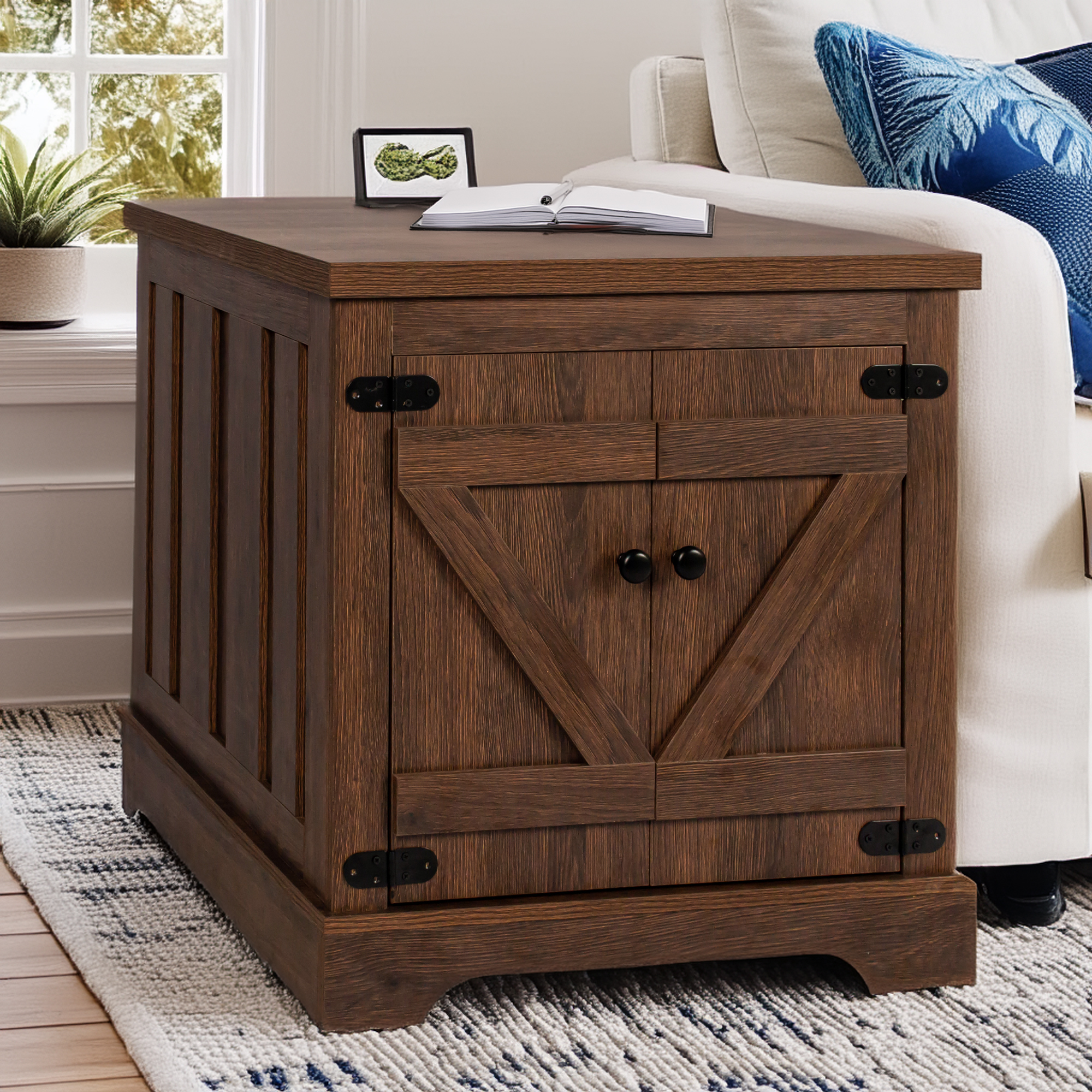 MINCETA End Tables with Charging Station,25" Farmhouse Wooden Sofa Side ...