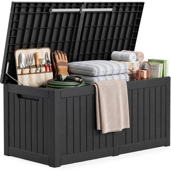 MINDYES 250 Gallon Outdoor Deck Box, Extra-Large Storage Box with Metal ...
