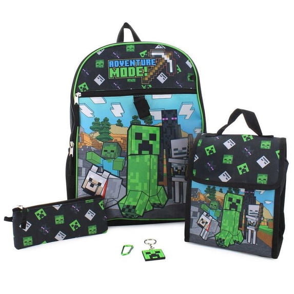 Minecraft 5-Piece Backpack Set, Character Design, 12" L x 15.5" H ...