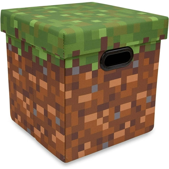MINECRAFT Grassy Block 13-Inch Storage Bin Chest With Lid | Foldable ...
