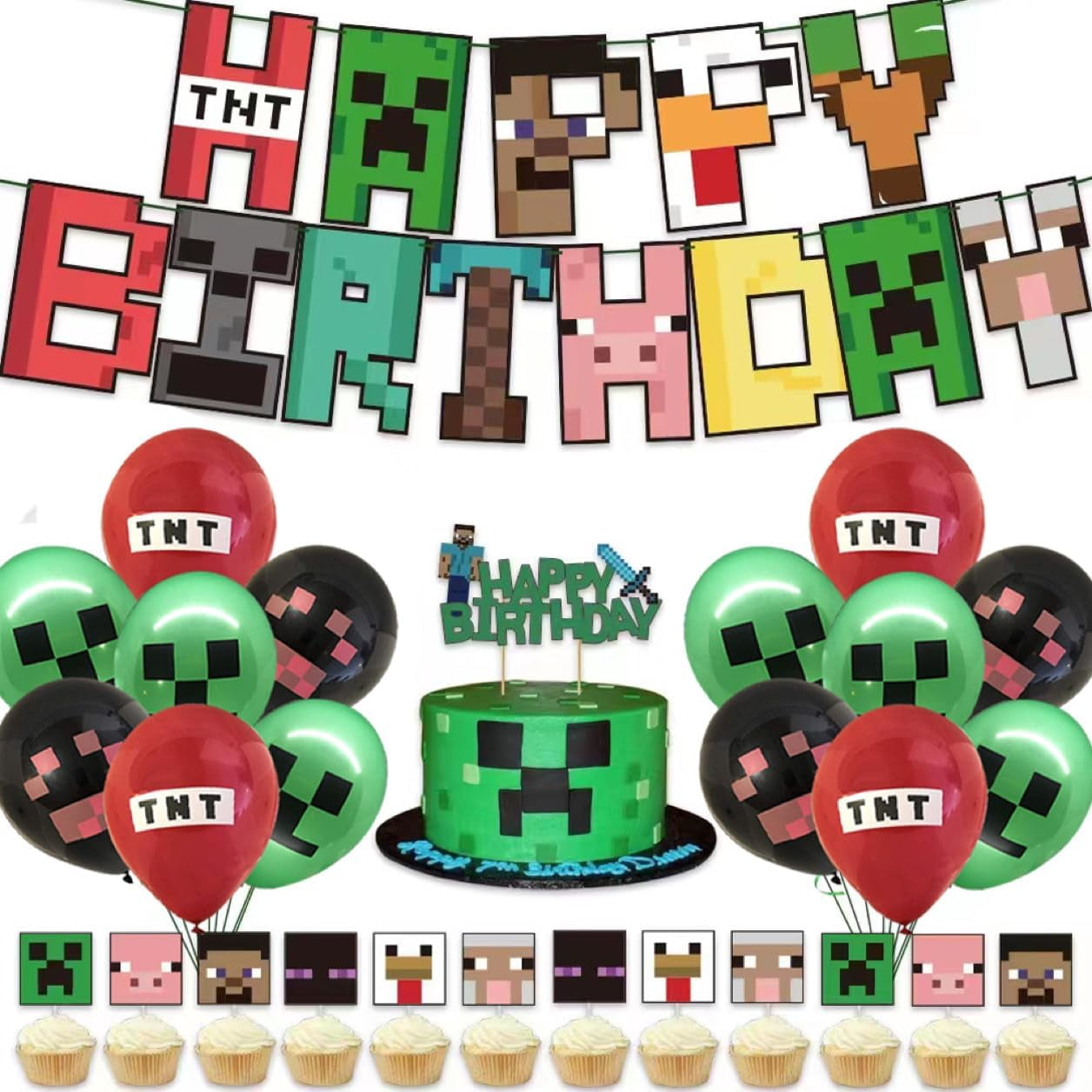MINERFORT Pixel Birthday Decorations, Party Decorations, Birthday Party ...