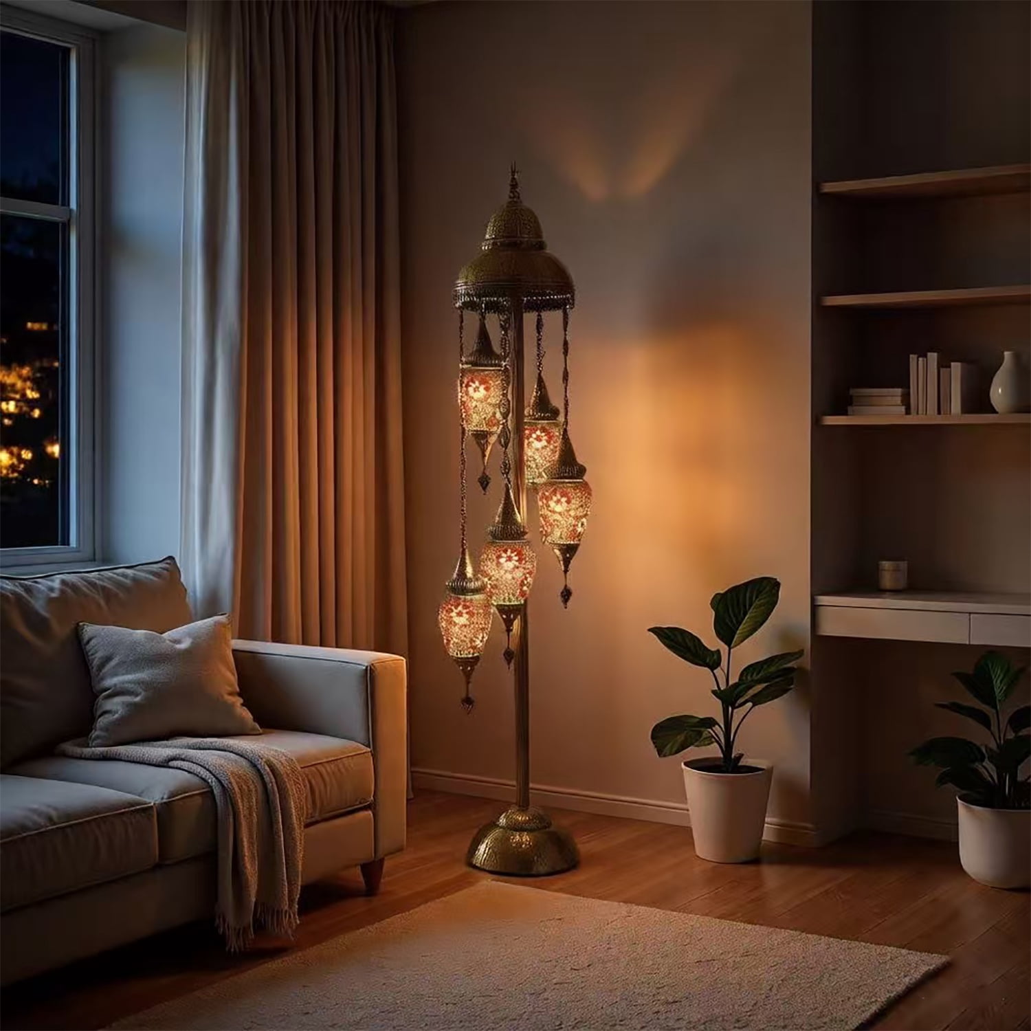 MINESTIA Moroccan Mosaic Floor Lamp, 60.63" Turkish Bohemian Style ...