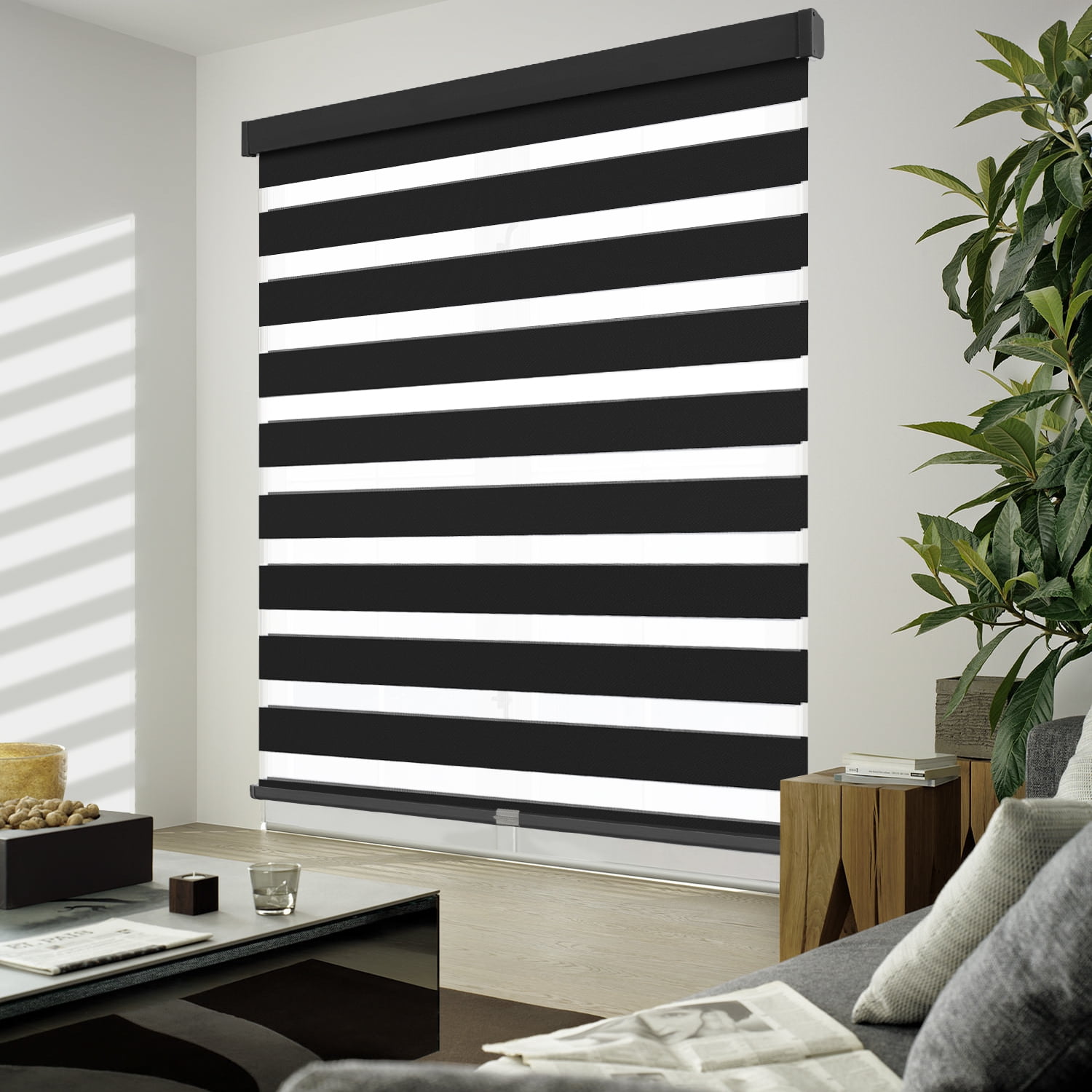 MING CHEN Cordless Zebra Blinds for Windows 95% Blackout Dual Layer ...