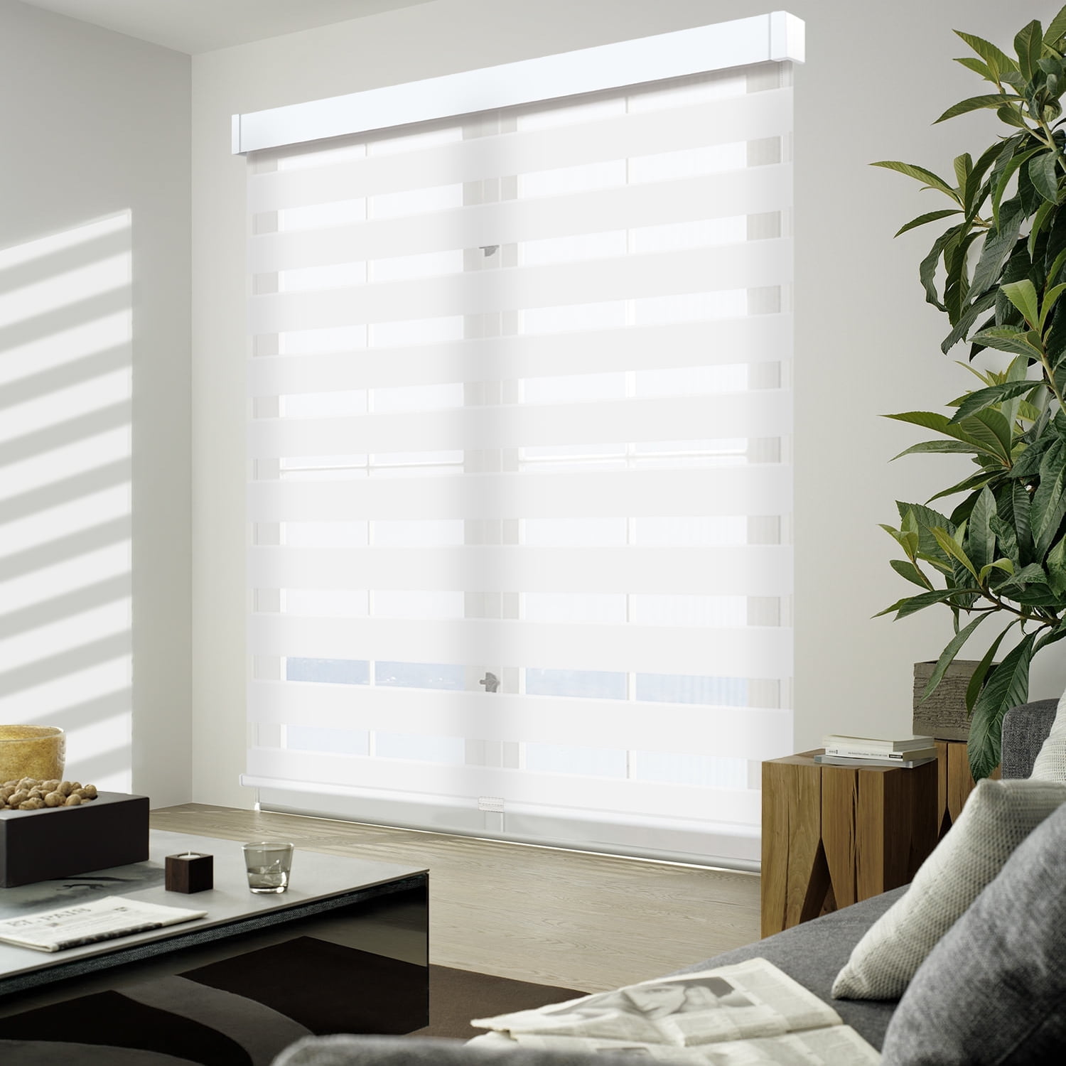 MING CHEN Cordless Zebra Blinds for Windows 95% Blackout Dual Layer ...