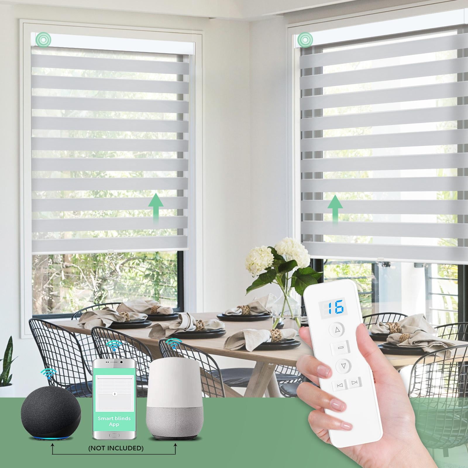 MING CHEN Motorized Blackout Zebra Blinds Works with Remote Alex, Smart Electric Window Zebra ...