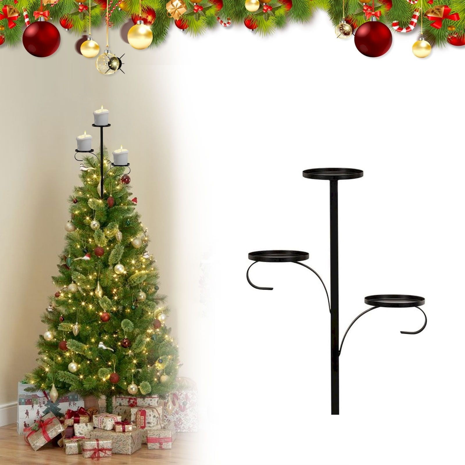 MINGFENGS Black Triple Tree Topper Tree Topper Candle Holder Candelabra ...