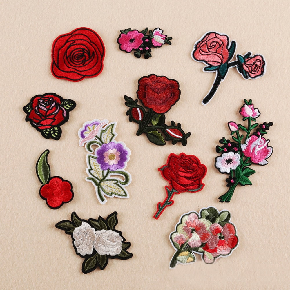 MINGFENGS Floral Embroidery Patches - 11PC Rose Applique Set for ...