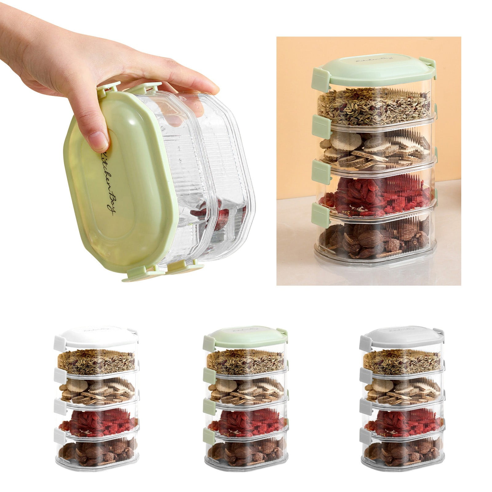 MINGFENGS Food Storage 4 PCS Stackable Kitchen Storage Box Seasoning ...