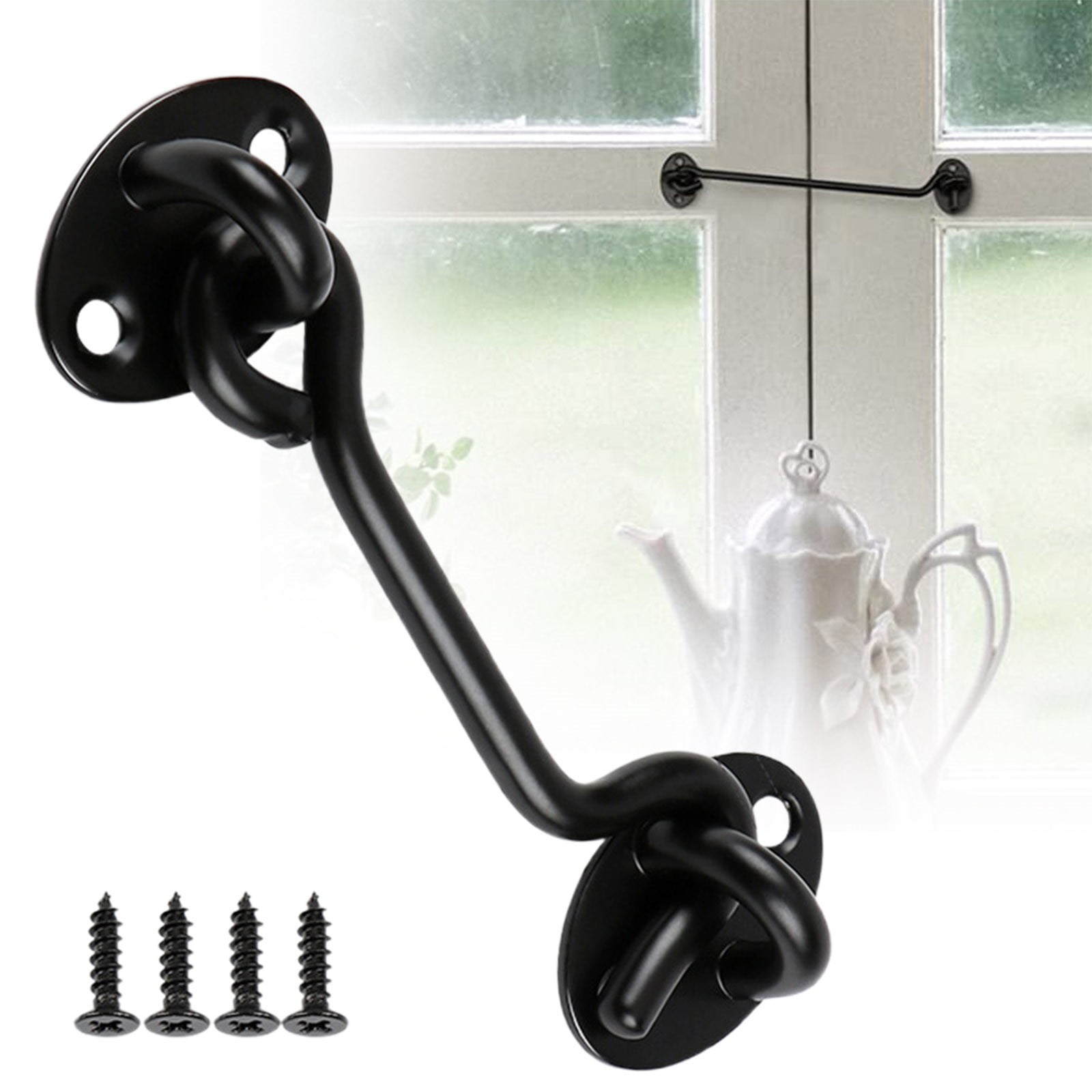 MINGFENGS Heavy Duty Sliding Door Lock - 4" Black Cabin Hook with ...