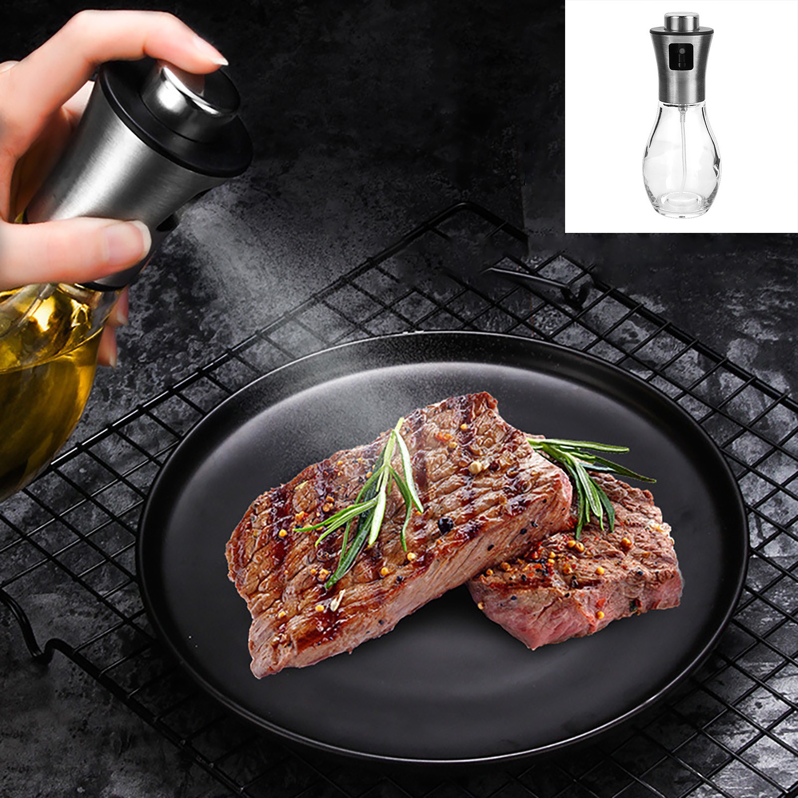MINGFENGS Oil Bottle 200ml Glass Stainless Steel Cooking Oil Spray ...