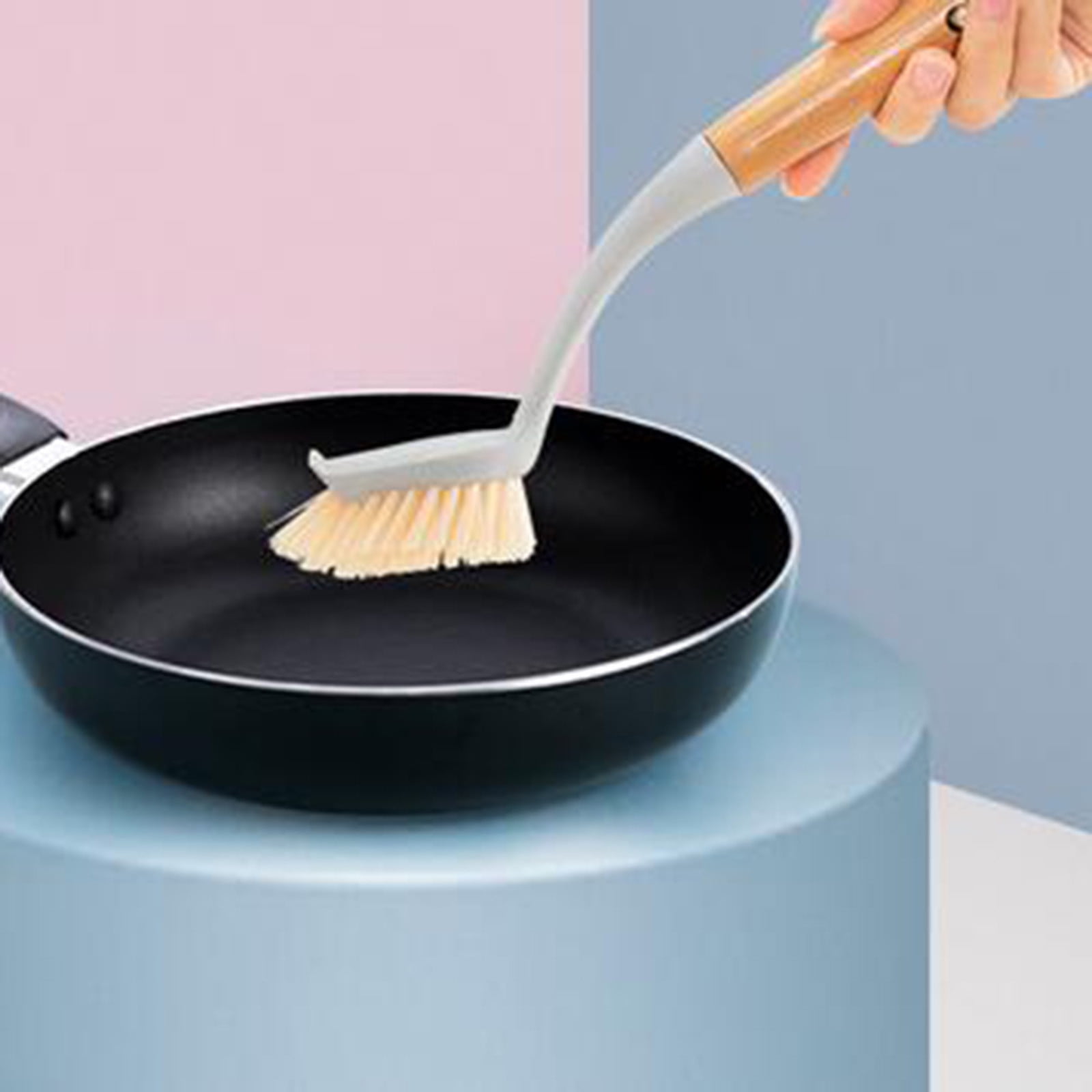 MINGFENGS Pot Scrubber Brush with 15" Ergonomic Curved Handle ...