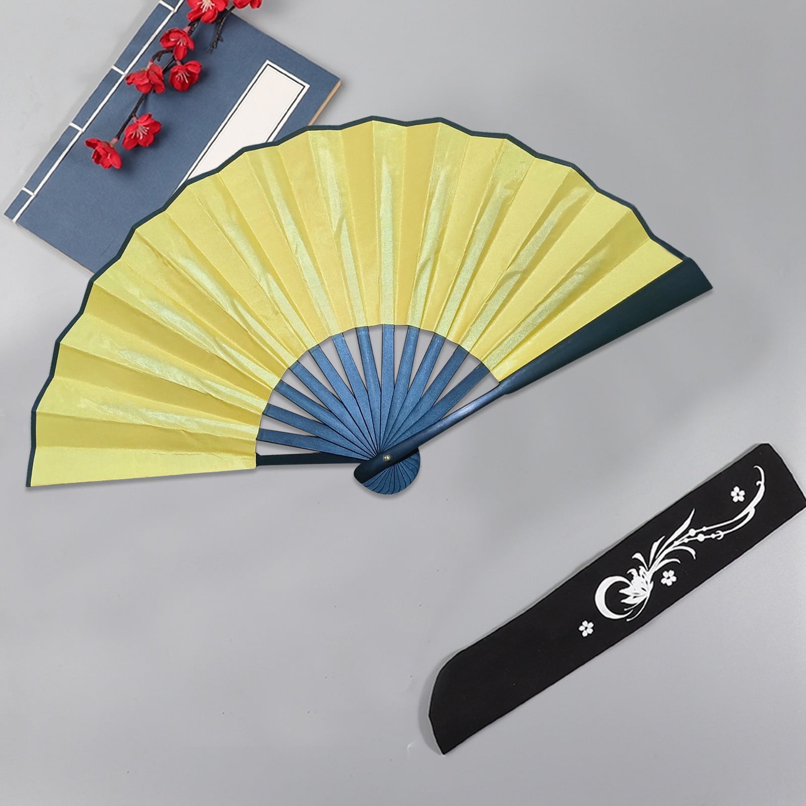 MINGFENGS Premium Traditional Black Bone Folding Fan - Blank Fabric Fan ...