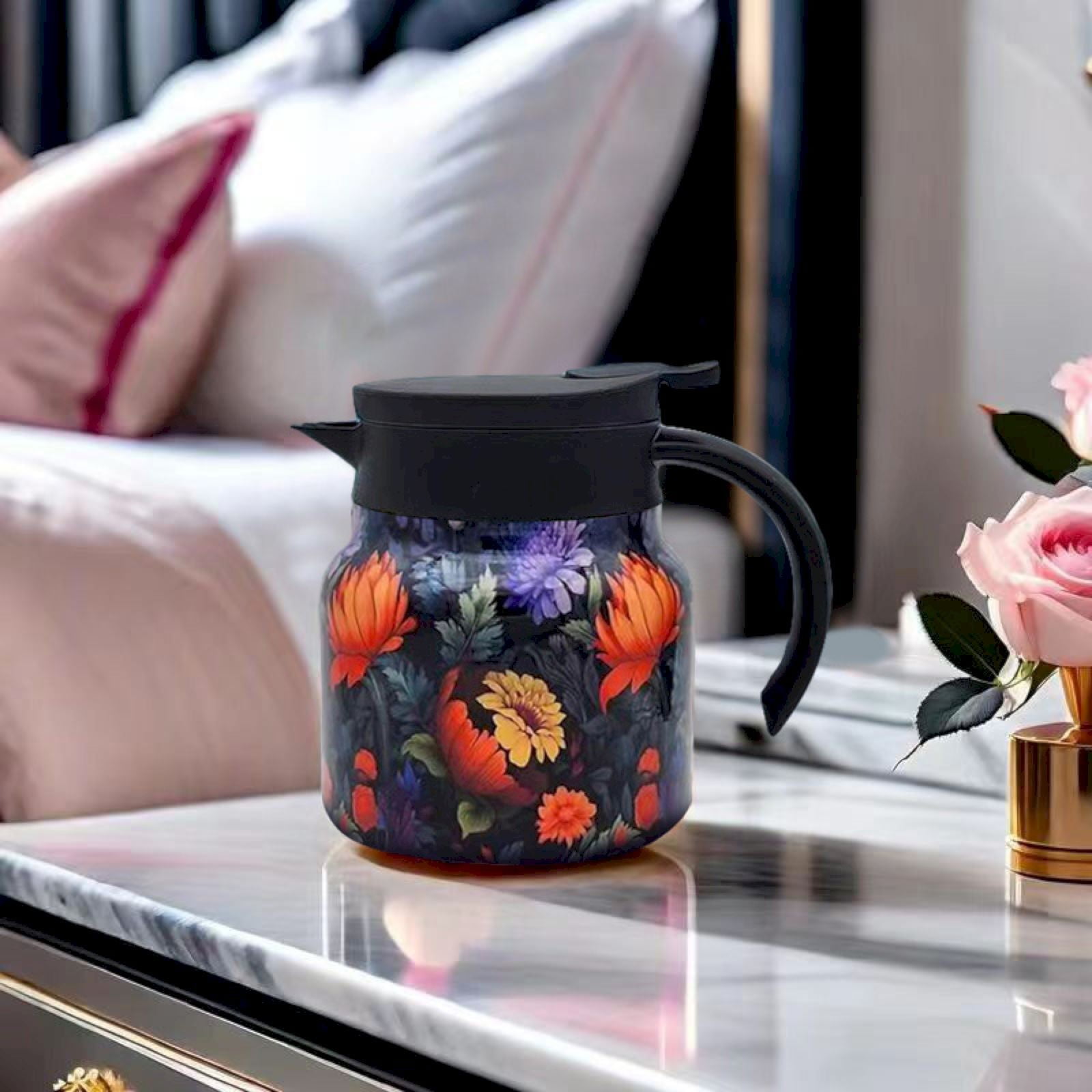 MINGFENGS Tea Thermos Vintage Floral Pattern Tea In 800 Stainless ...