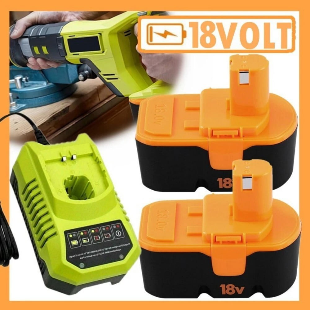 MINGSCI 2Pack 18Volt P100 Replace for Ryobi 18V Batteries and Charger ...