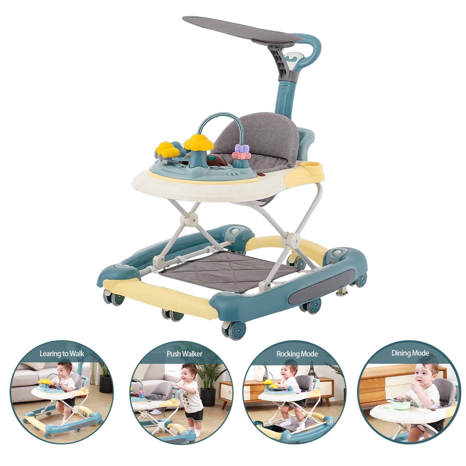 MINGYI 5-in-1 Baby Walker, Foldable, Height Adjustable, Quiet Wheels ...