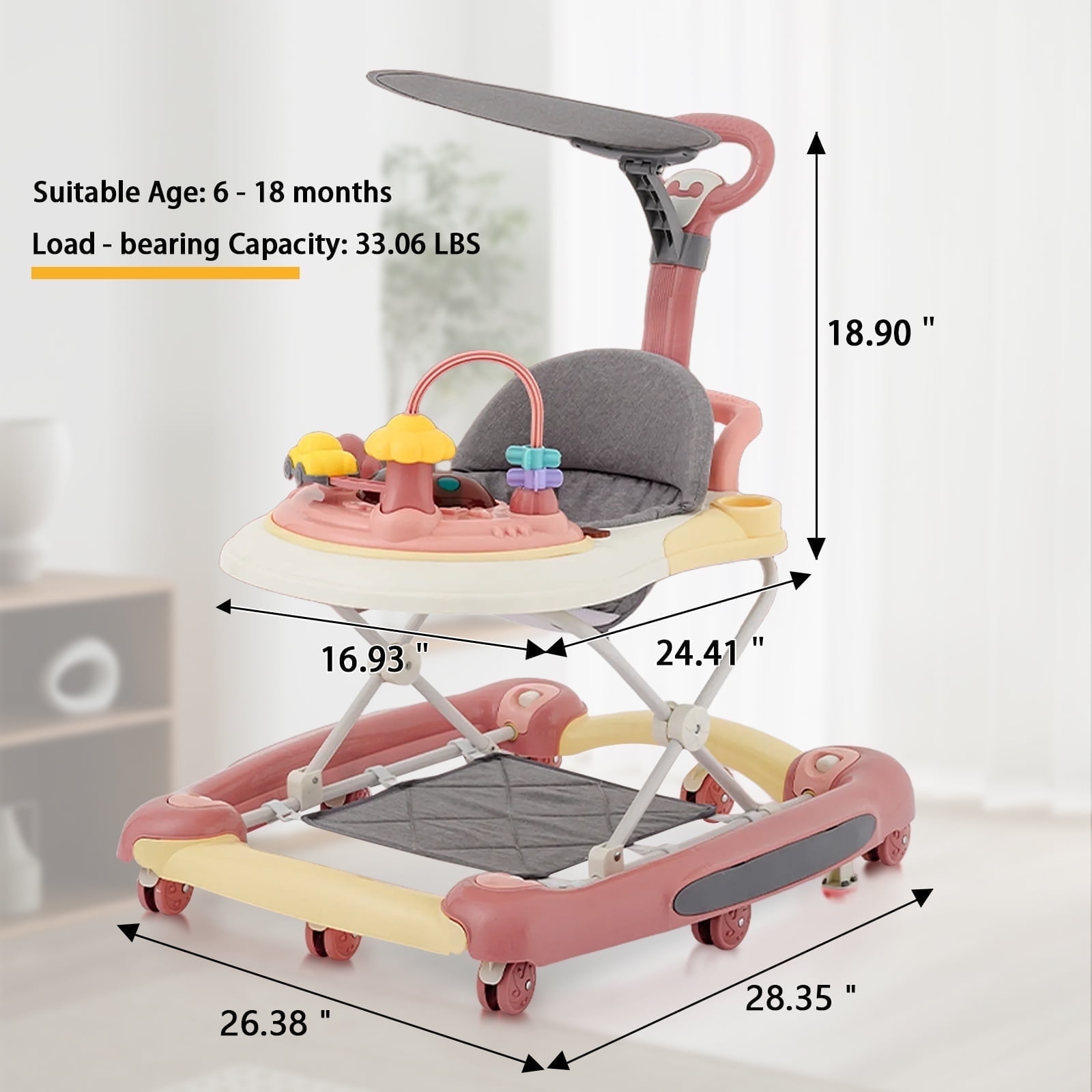 MINGYI 5-in-1 Baby Activity Walker, Foldable, Height Adjustable, Quiet ...