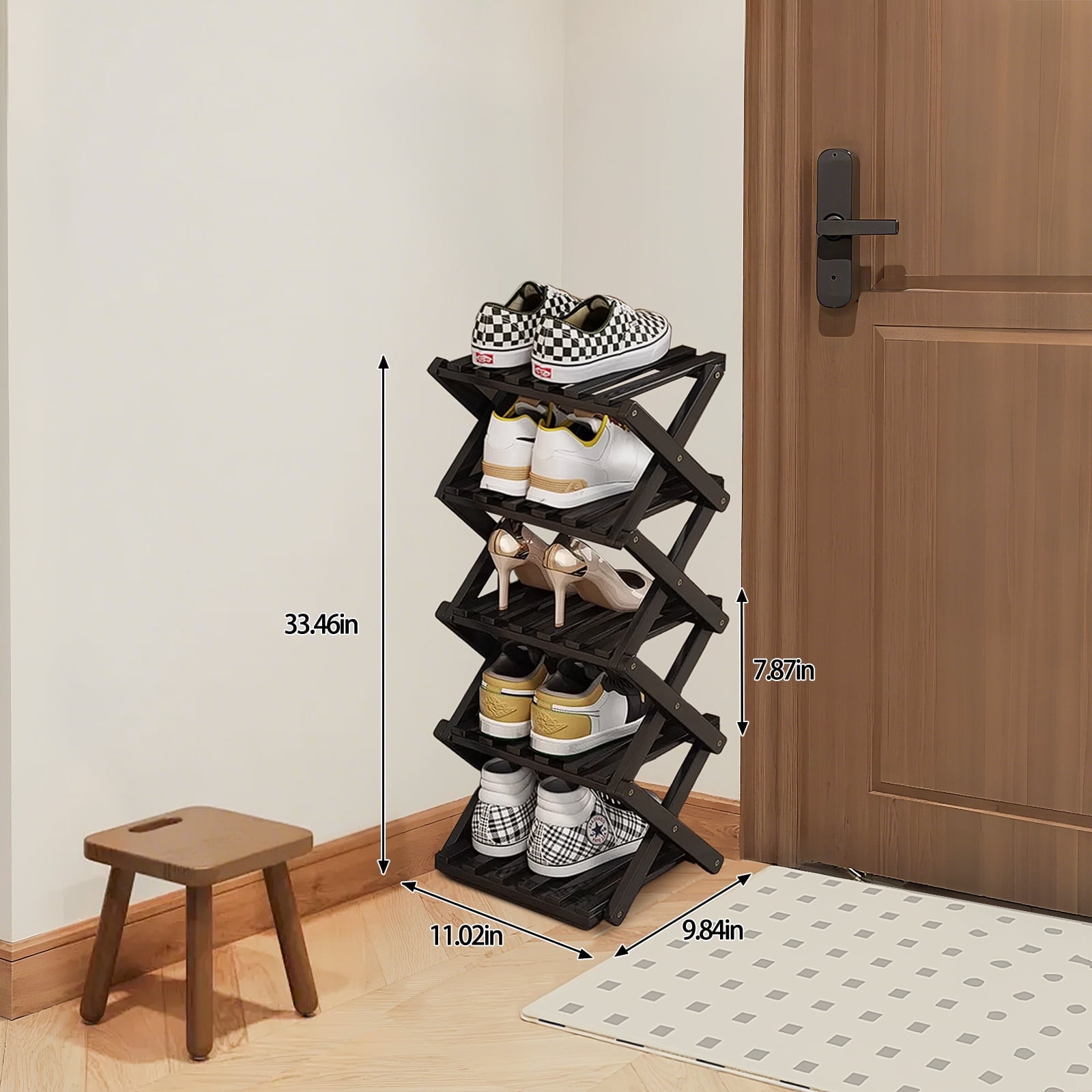 MINGYI 6-Layers Foldable Shoes Rack,Bamboo Foldable Shoes Organizer,Freestanding Small Shoe Rack ...