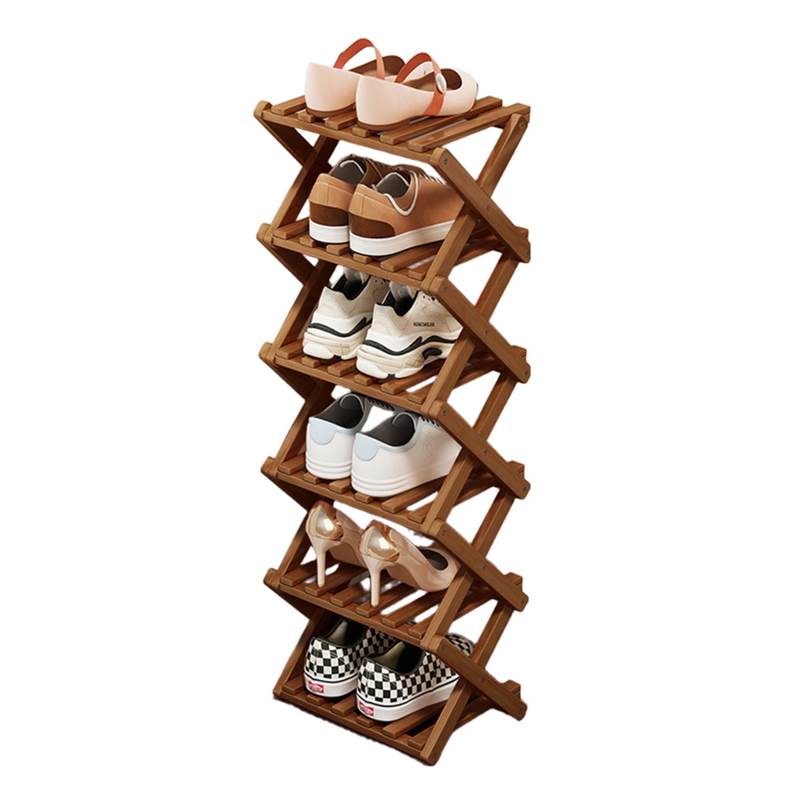 MINGYI 6-Layers Foldable Shoes Rack，Bamboo Foldable Shoes Organizer，for ...